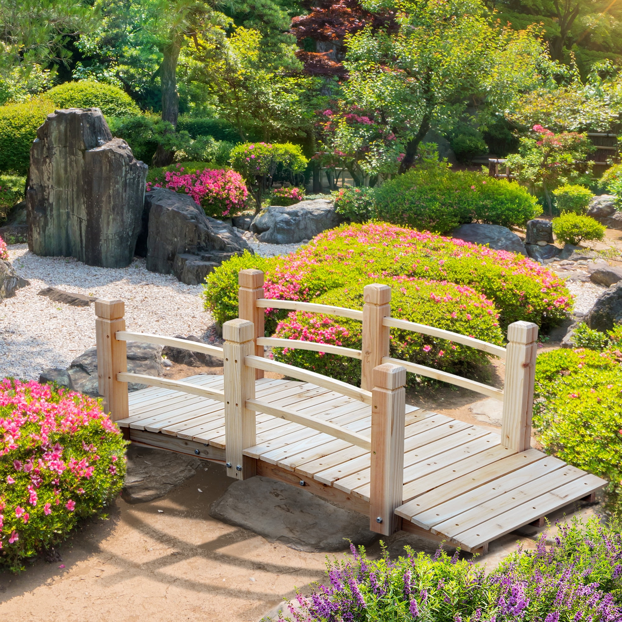 Outsunny 5ft Wooden Garden Bridge Lawn DÃ©cor Arc Stained Finish ...