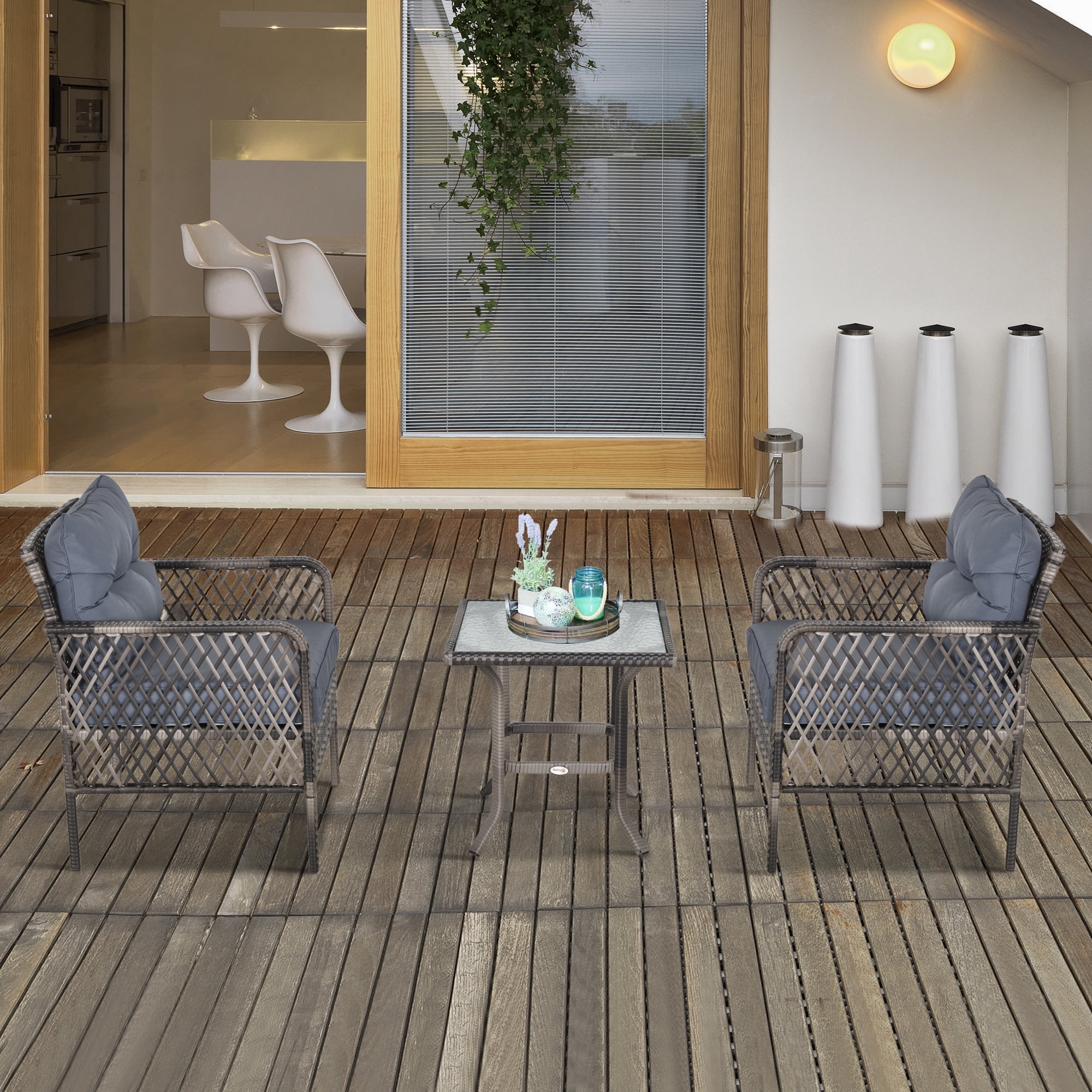 Outsunny 5pc PE Wicker Balcony Furniture Set w/ Ottomans, Steel, Gray ...