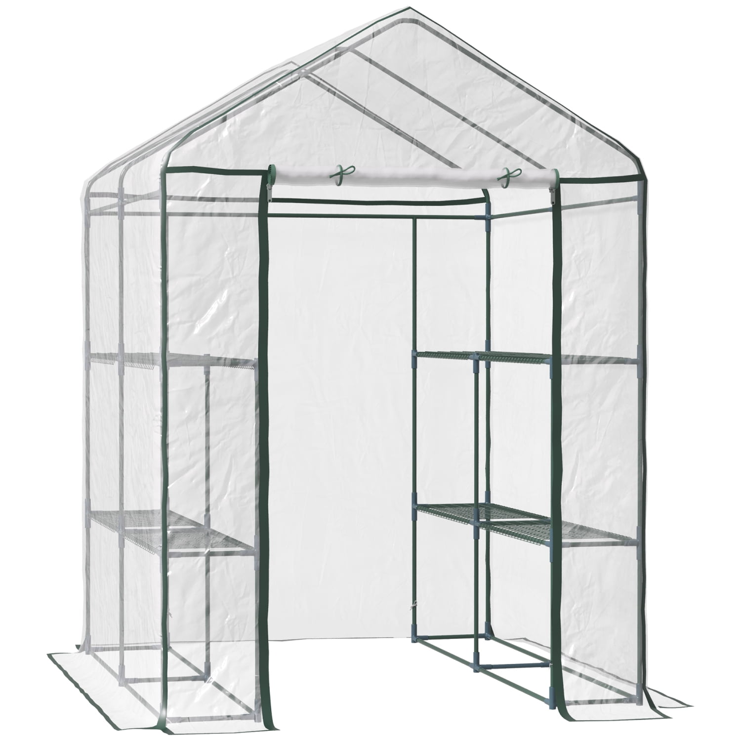Outsunny 5x5x6 Mini Walk-in Greenhouse with 3-Tier Shelves Roll-Up Door ...
