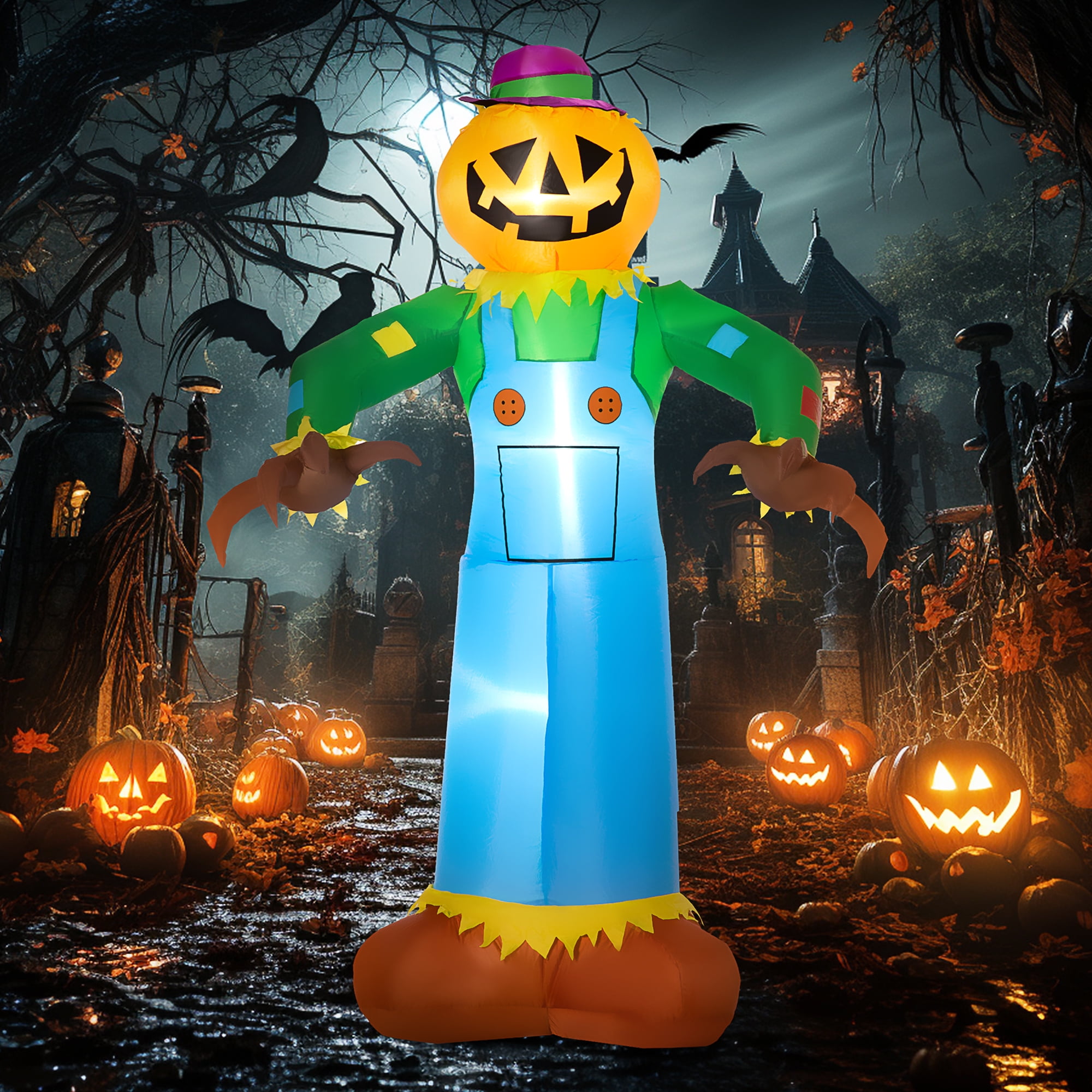 Outsunny Halloween Spooky Outdoor Inflatable Pumpkin Scarecrow with LED ...