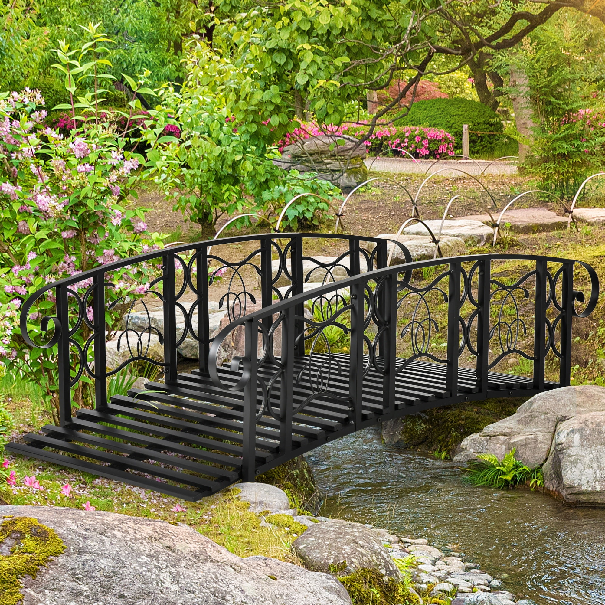 Outsunny 6' Steel Garden Bridge, 660 lbs. Capacity, Outdoor Pond Bridge ...