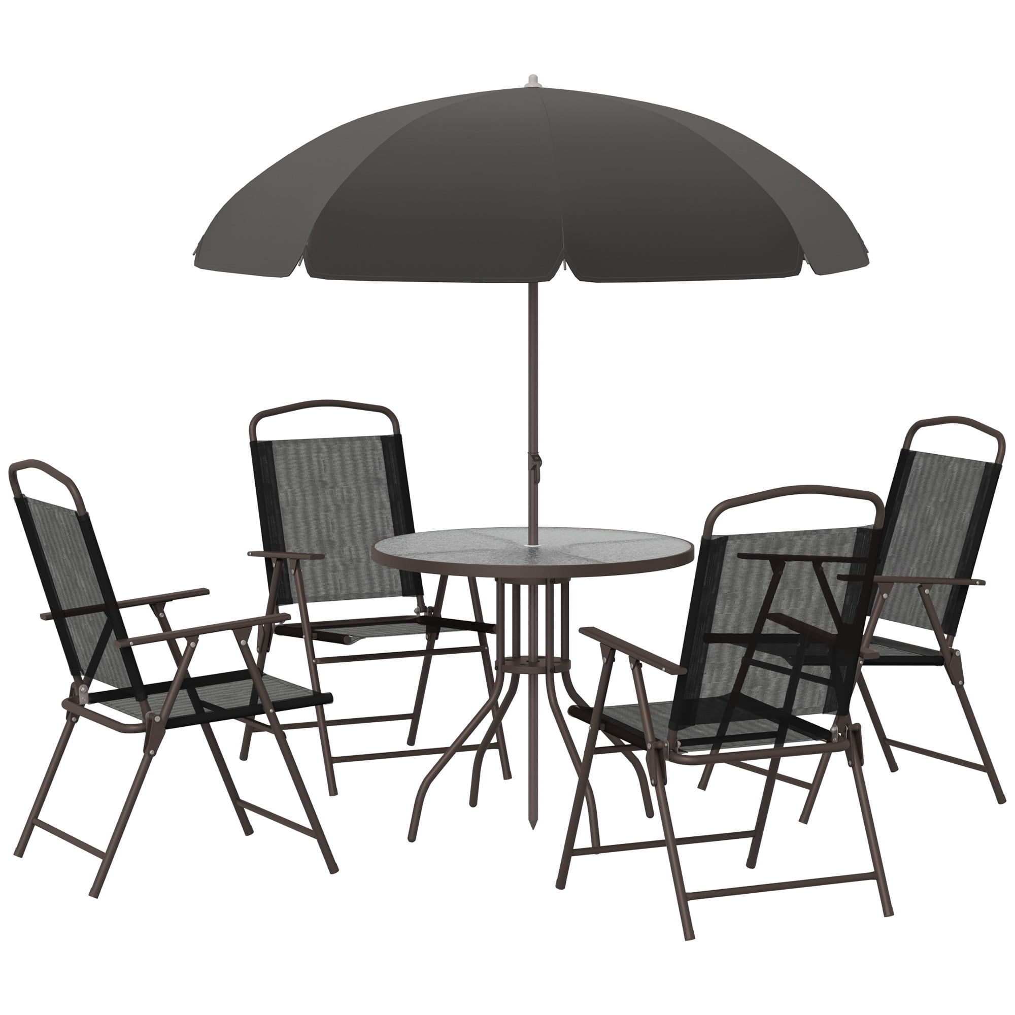 Outsunny 6 Piece Patio Dining Set for 4 with Umbrella, Outdoor Table and Chairs with 4 Folding ...
