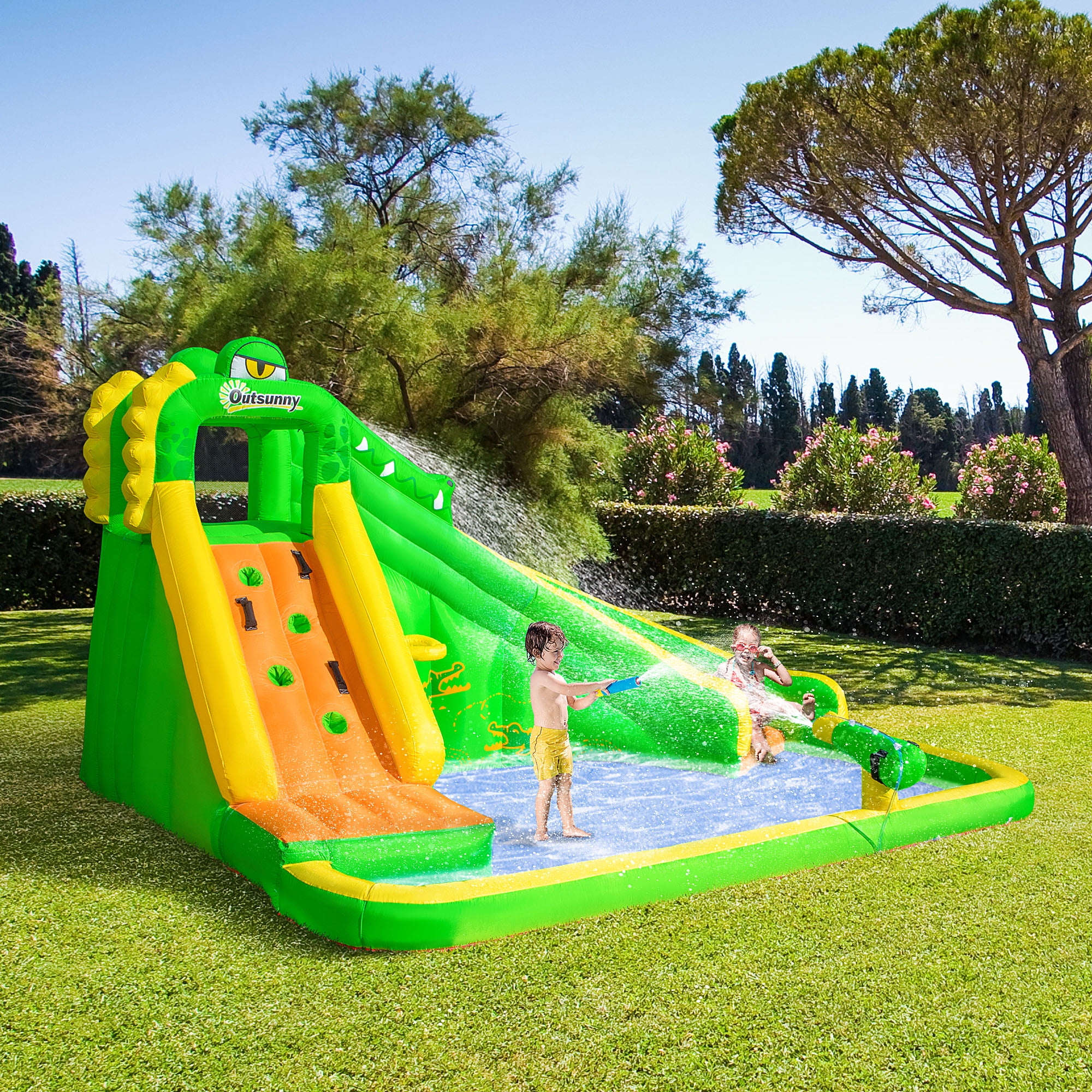 Outsunny 6 in 1 Inflatable Water Slide for Kids Extra Large Crocodile ...