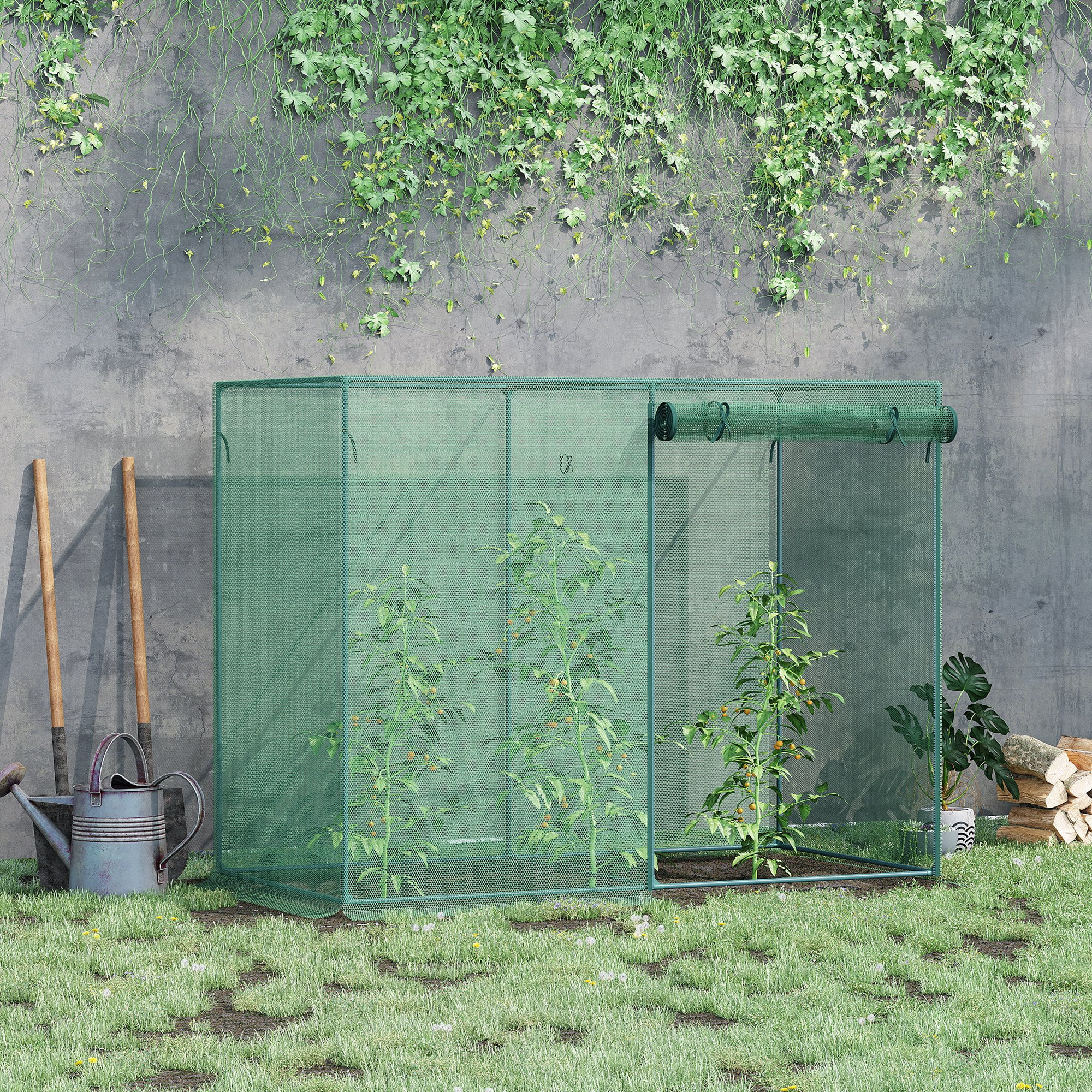 Outsunny 6 x 3ft Crop Cage, Double Doors Plant Protection Tent, Green ...