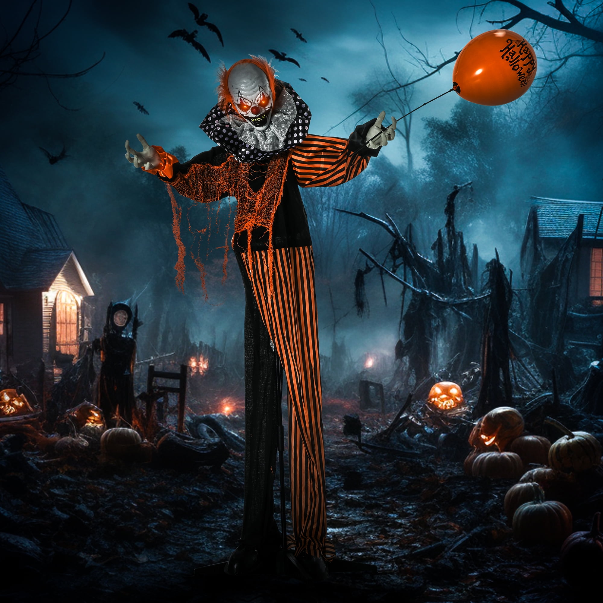 "Outsunny 65"" Animated Halloween Decor, Circus Clown with Balloon ...