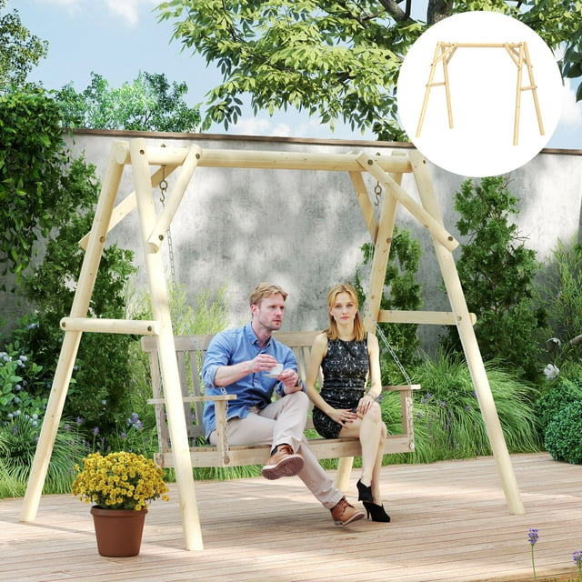 Outsunny 660 lbs Wooden Porch Swing Frame, A-Frame Swing Stand for DIY ...