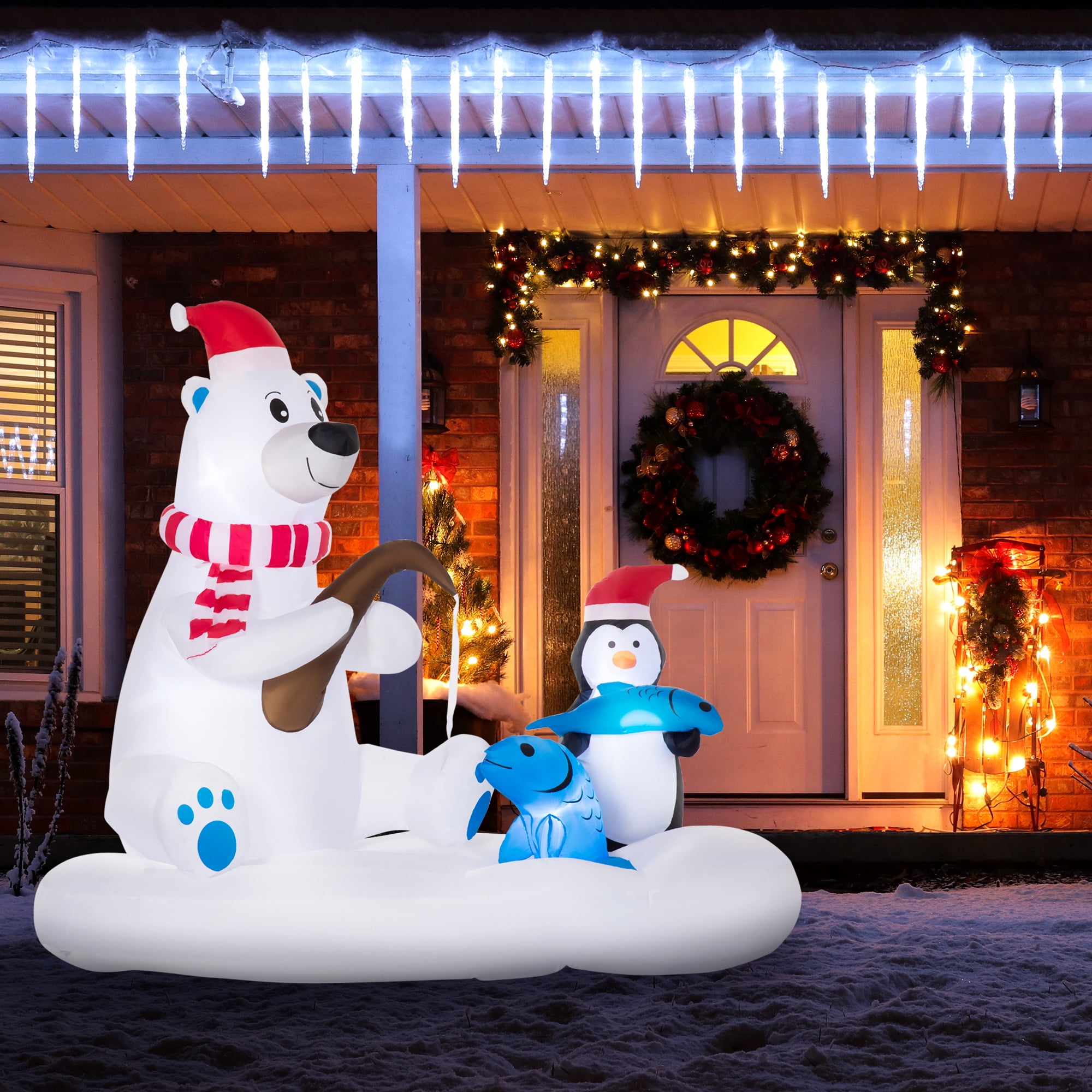 Outsunny 6ft Holiday Blow-Up Xmas Inflatable Polar Bear & Penguin ...
