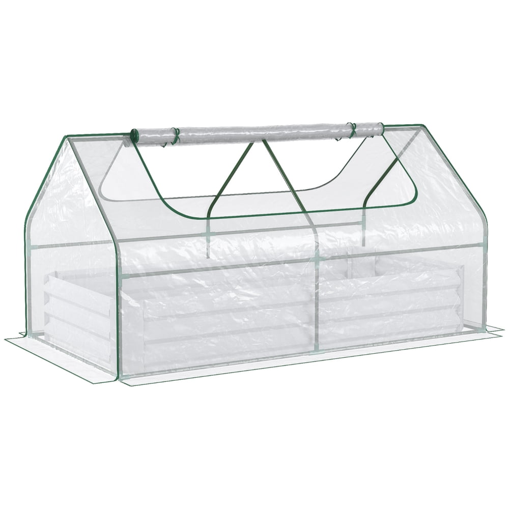 Outsunny 6x3 Galvanized Raised Garden Bed PVC Greenhouse Cover Metal ...
