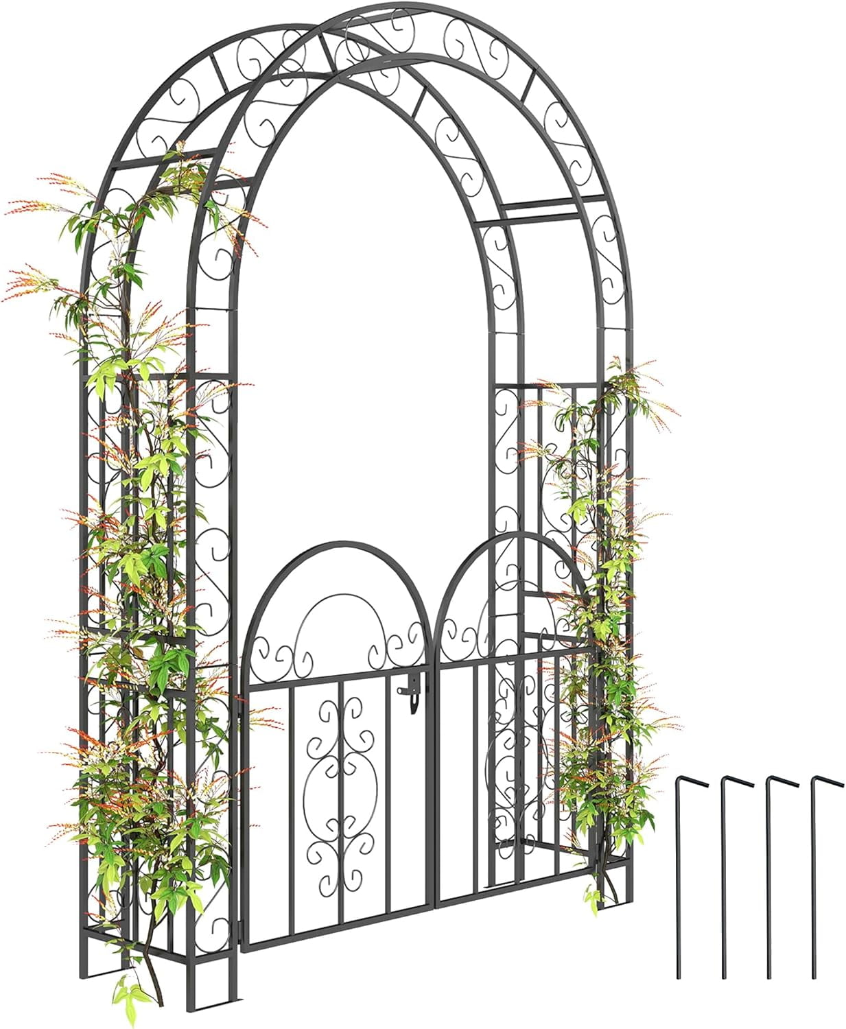 Outsunny 7.4ft Steel Garden Arch with Gate, Garden Arbor Trellis for ...