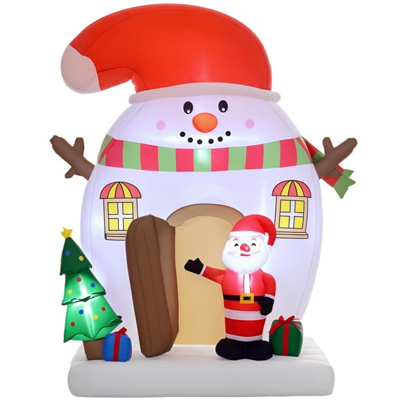 Outsunny 7.5FT Christmas Inflatable Snowman House with Santa Claus and ...