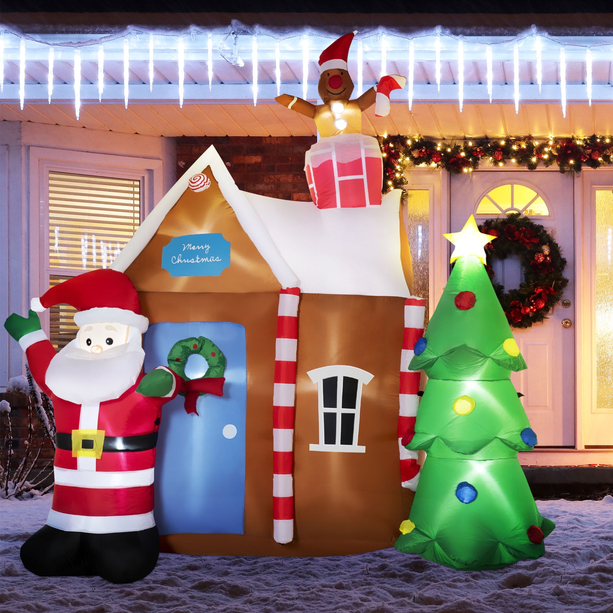 Outsunny 7.5ft LED Outdoor Christmas Inflatables: Gingerbread House ...