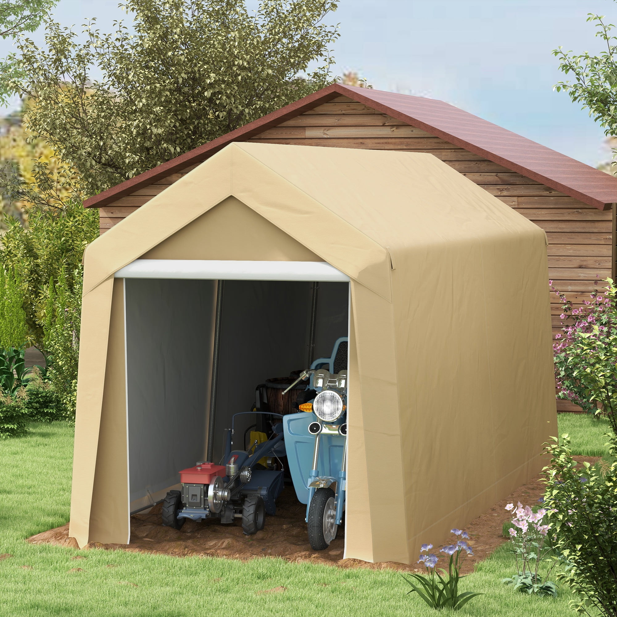 Outsunny 7' x 12' Heavy Duty Garden Storage Tent with Large Door, Beige ...