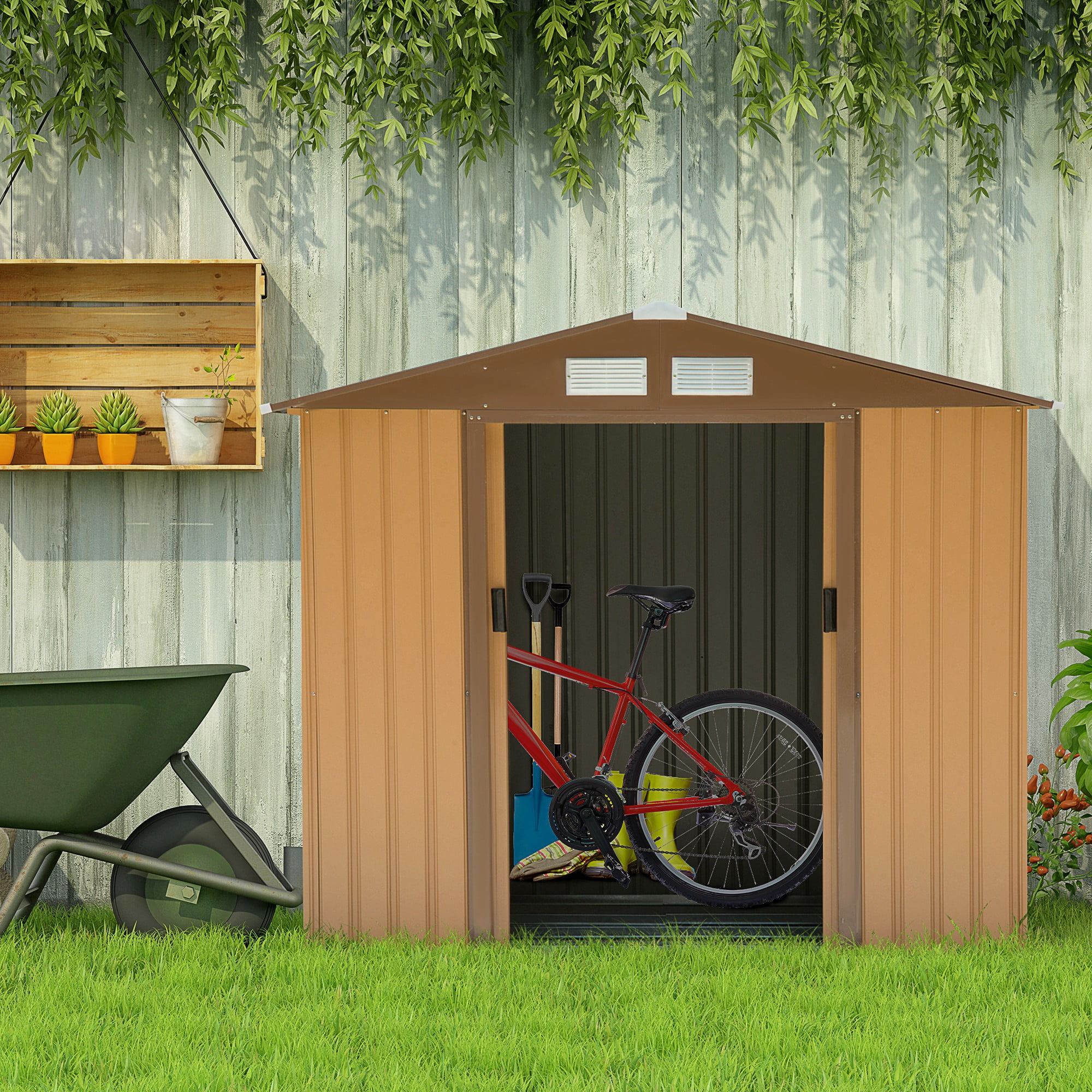 Outsunny 7x4ft Galvanized Metal Outdoor Premade Storage Building with ...