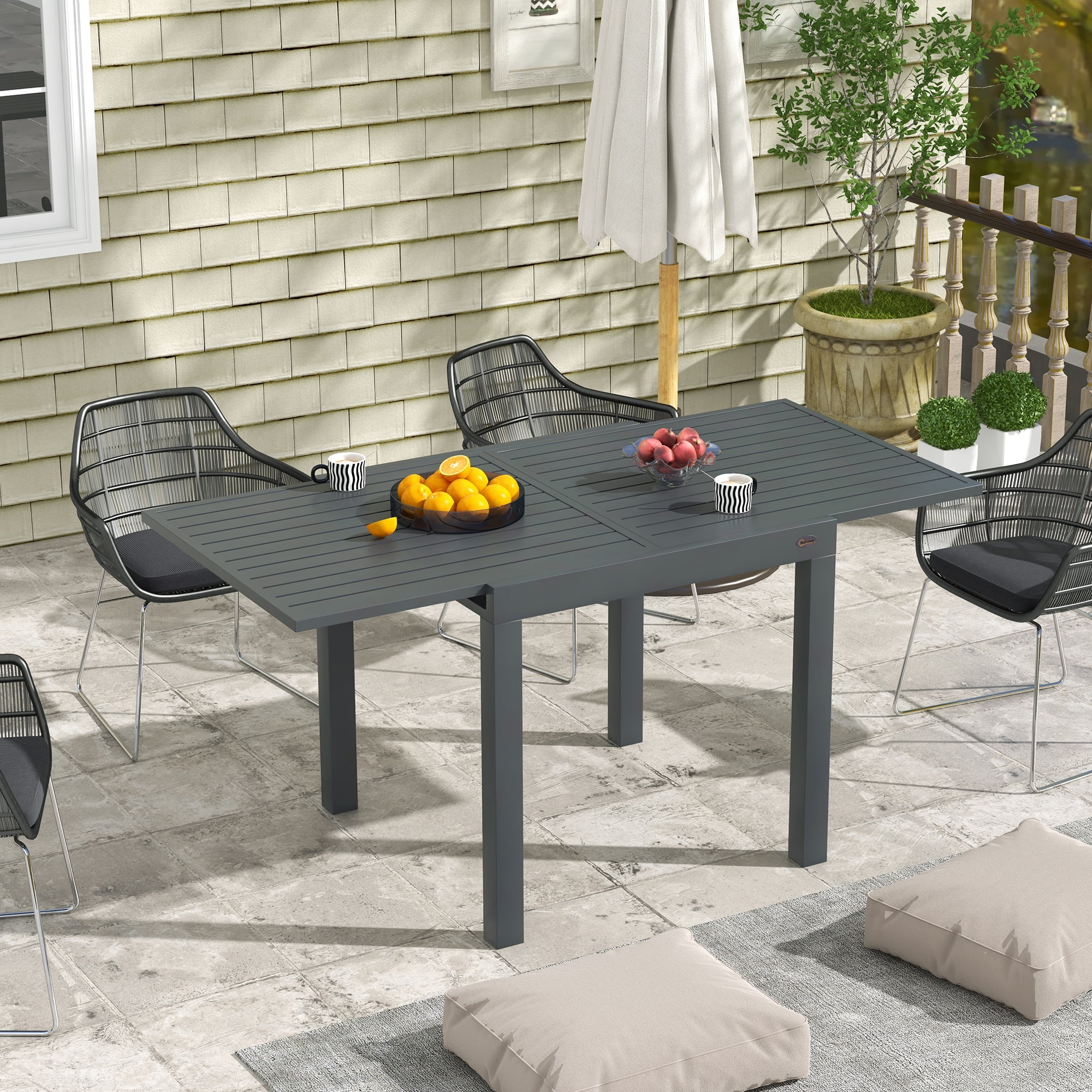 Outsunny Aluminum Expandable Patio Dining Table, Seats 4-6, Outdoor Use ...