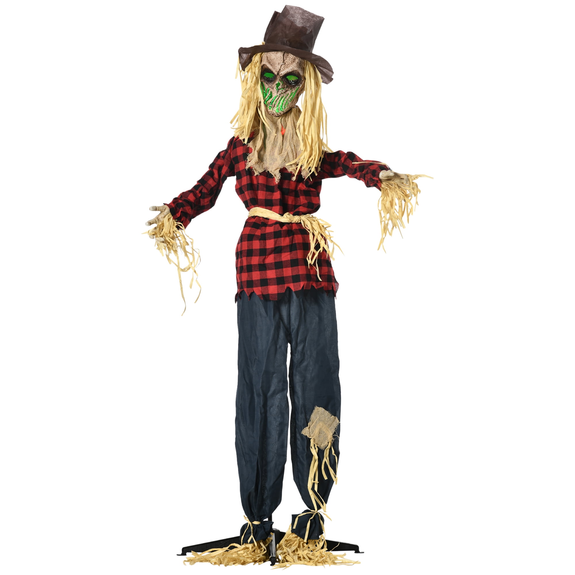 Outsunny 71" Life Size Halloween Skeleton Scarecrow, Animated Prop with ...