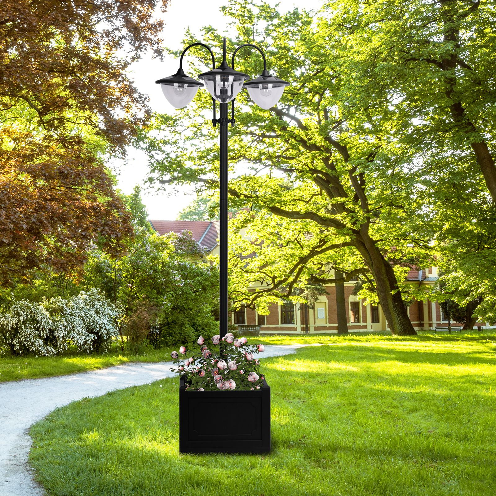 Outsunny Extra Bright 3-Head Solar Powered Lamp Post with Planter for ...