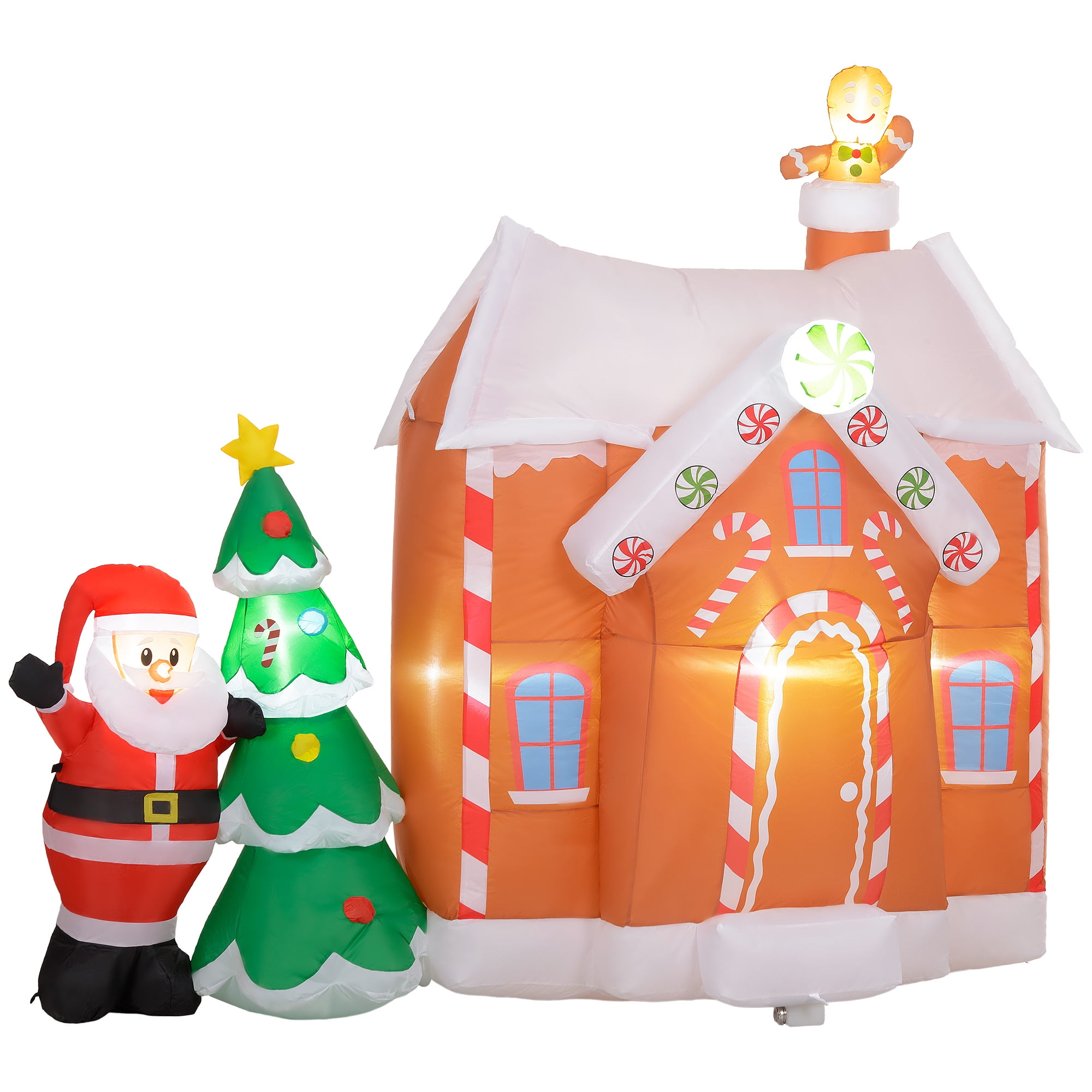 Outsunny 7FT Christmas Inflatable Gingerbread House Santa Claus and ...