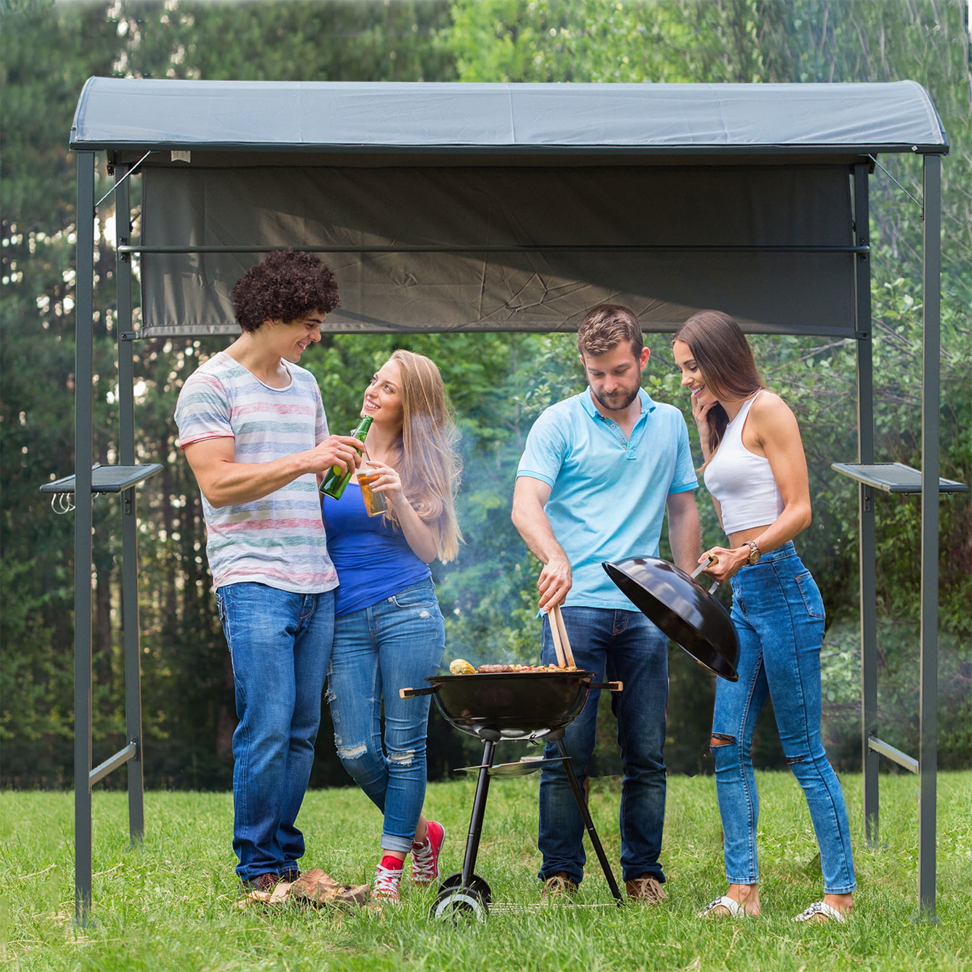 Outsunny 7FT Outdoor Grill Gazebo, Sun Shade BBQ Canopy with Servings ...