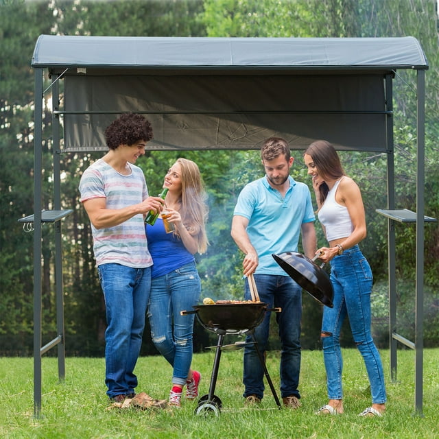 Outsunny 7FT Outdoor Grill Gazebo, Sun Shade BBQ Canopy with Servings ...