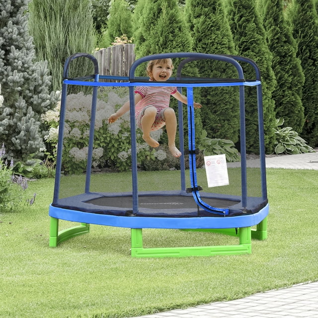 Outsunny 7FT Toddler Trampoline with Enclosure, Heavy-Duty Outdoor Gym ...