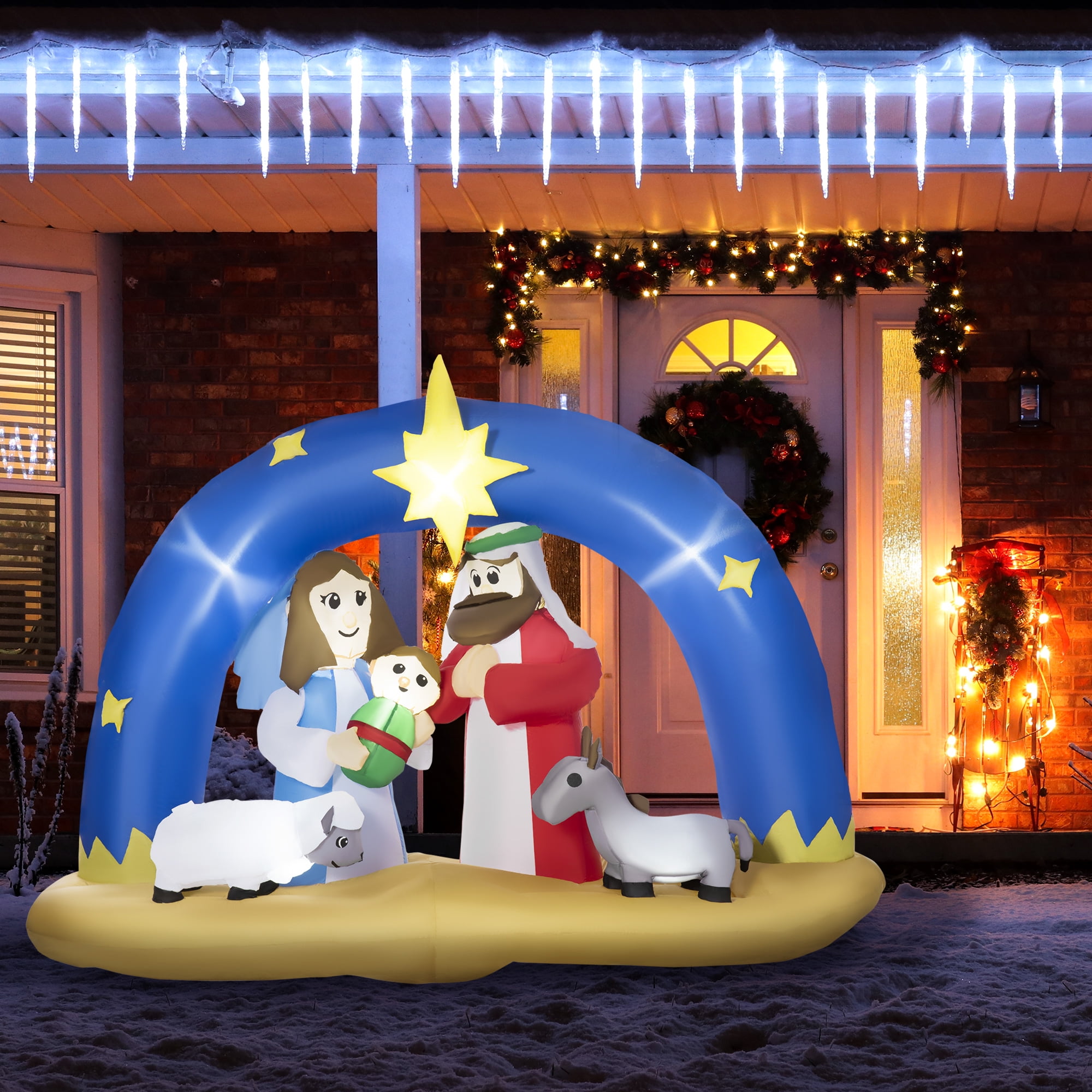 Outsunny 7ft LED Christmas Inflatables, Nativity Scene with Star ...