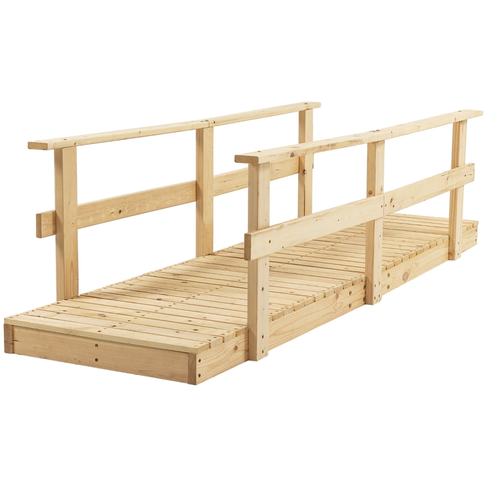Outsunny 7ft Wooden Garden Bridge Safety Rails Ponds Creeks Streams ...