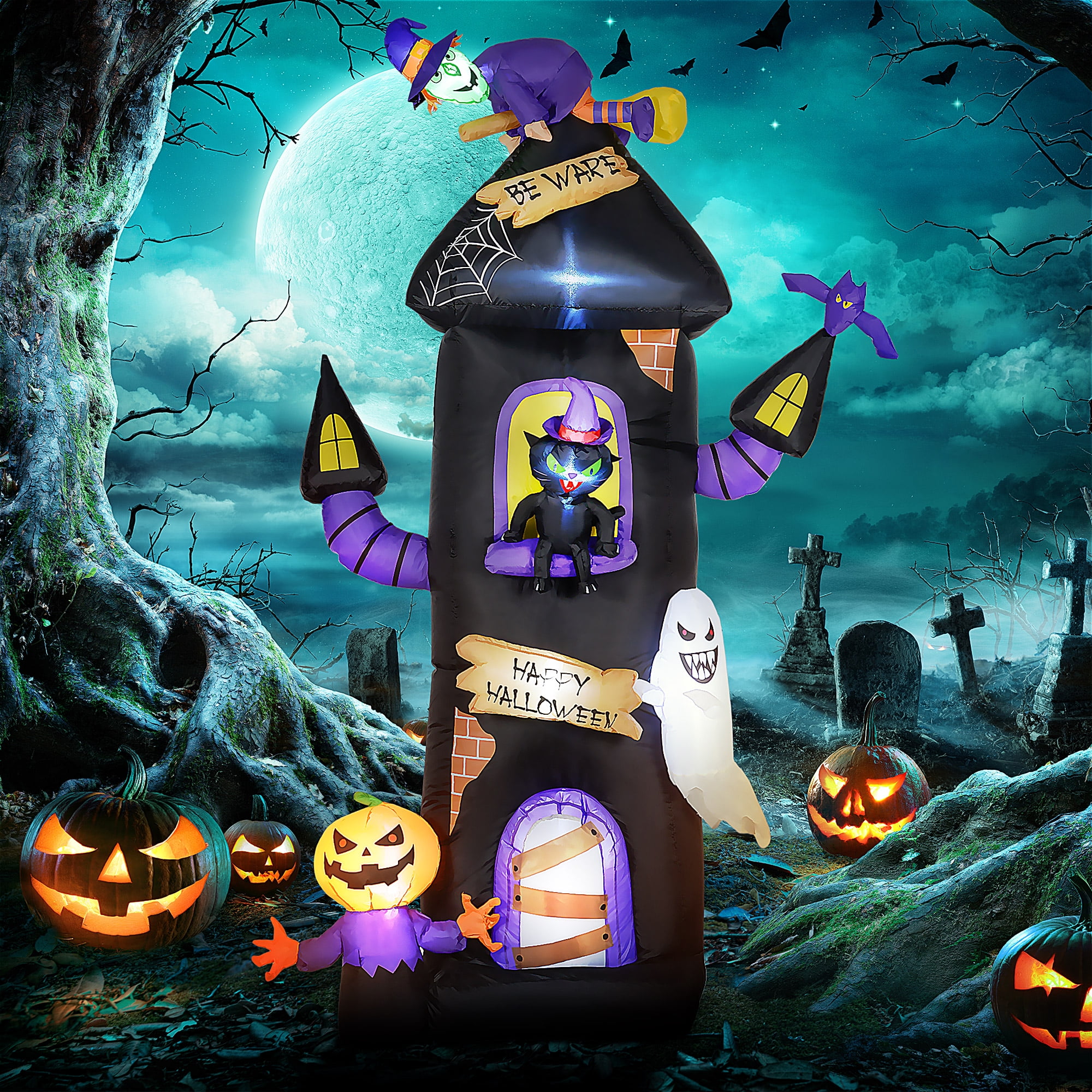 Outsunny 8.5ft Halloween Inflatable Horror Tree House with Witch, LEDs ...