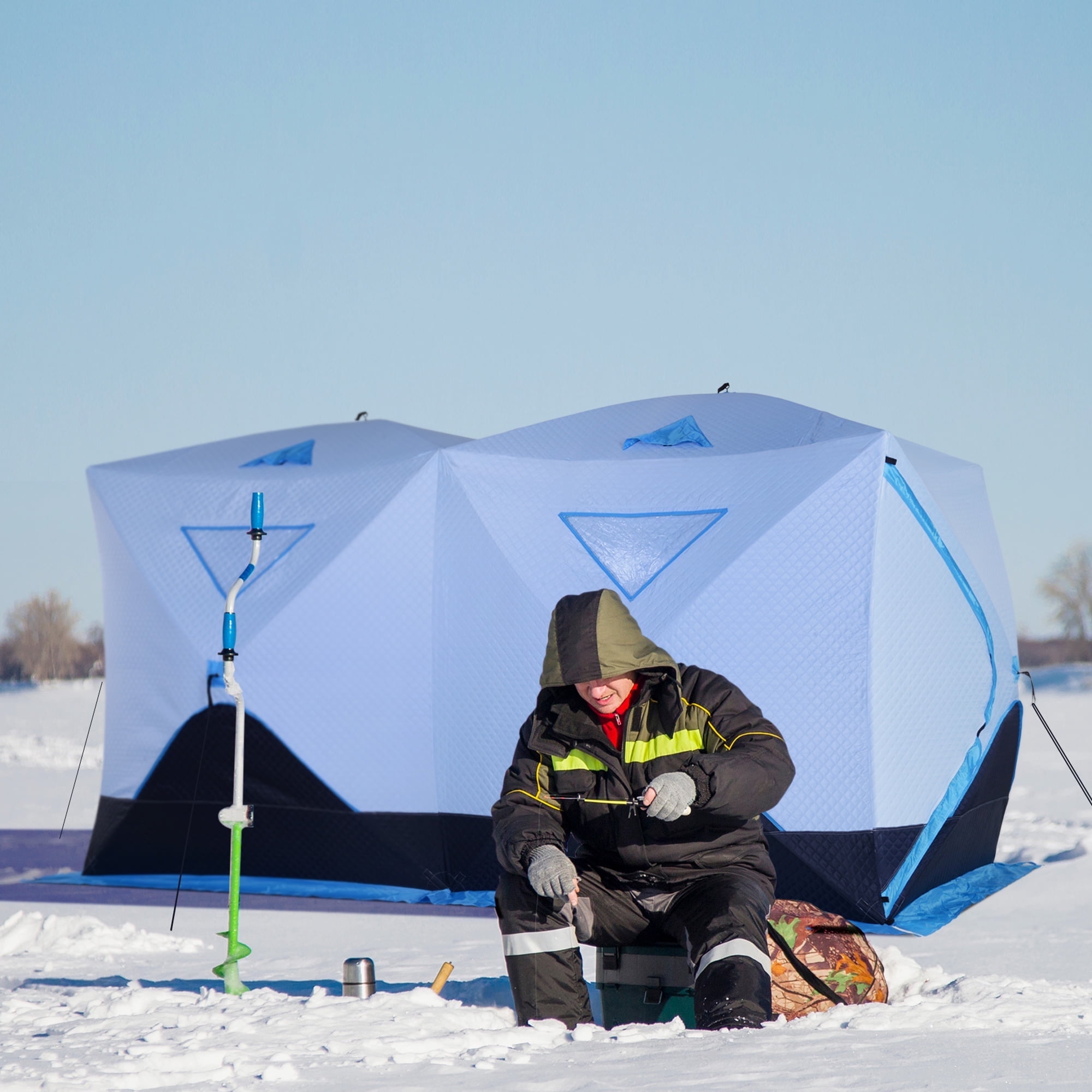 Outsunny 8 Person Ice Fishing Shelter, Waterproof Oxford Fabric ...
