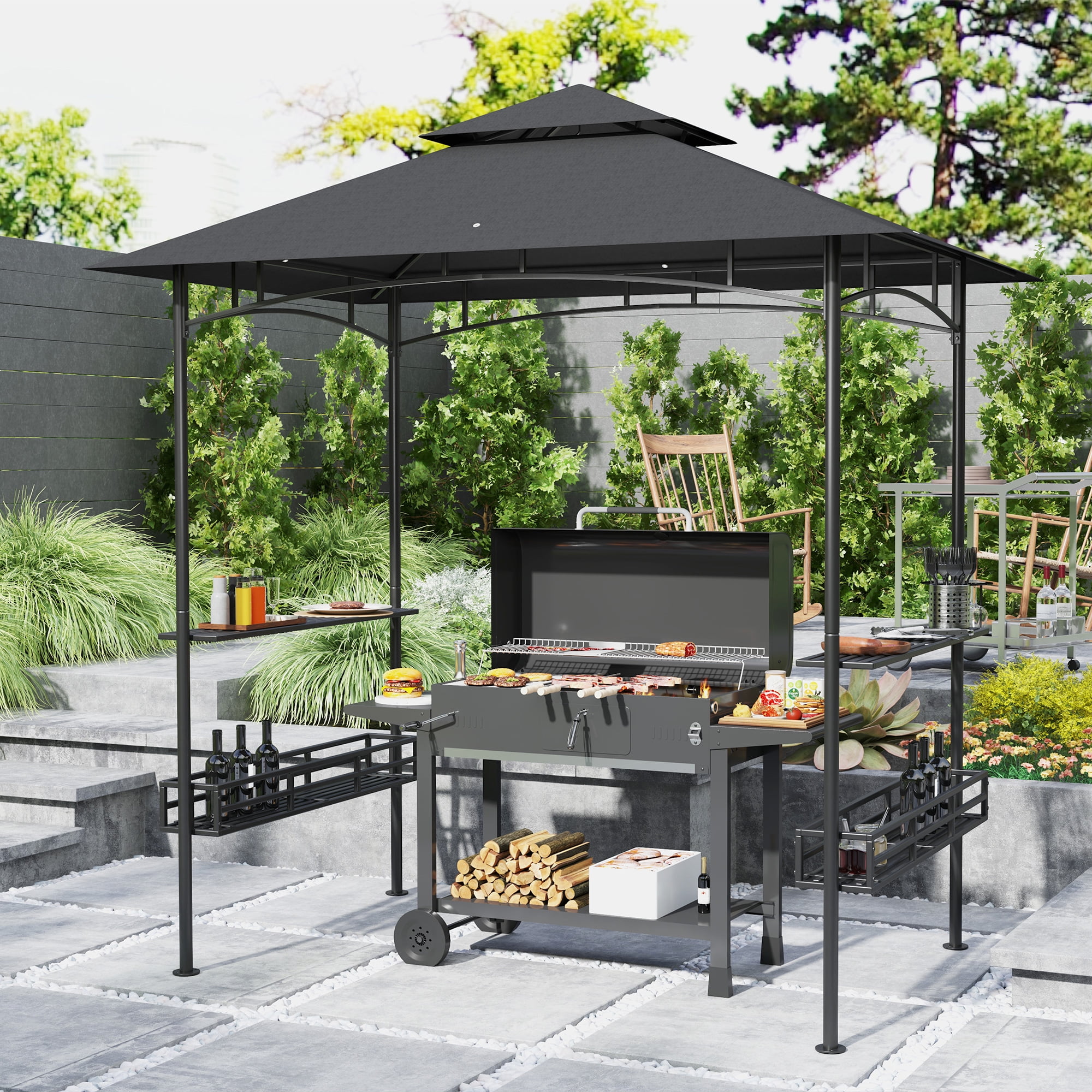 Outsunny 8' x 5' Grill Gazebo, 2-Tier Outdoor BBQ Gazebo with 2 Side ...
