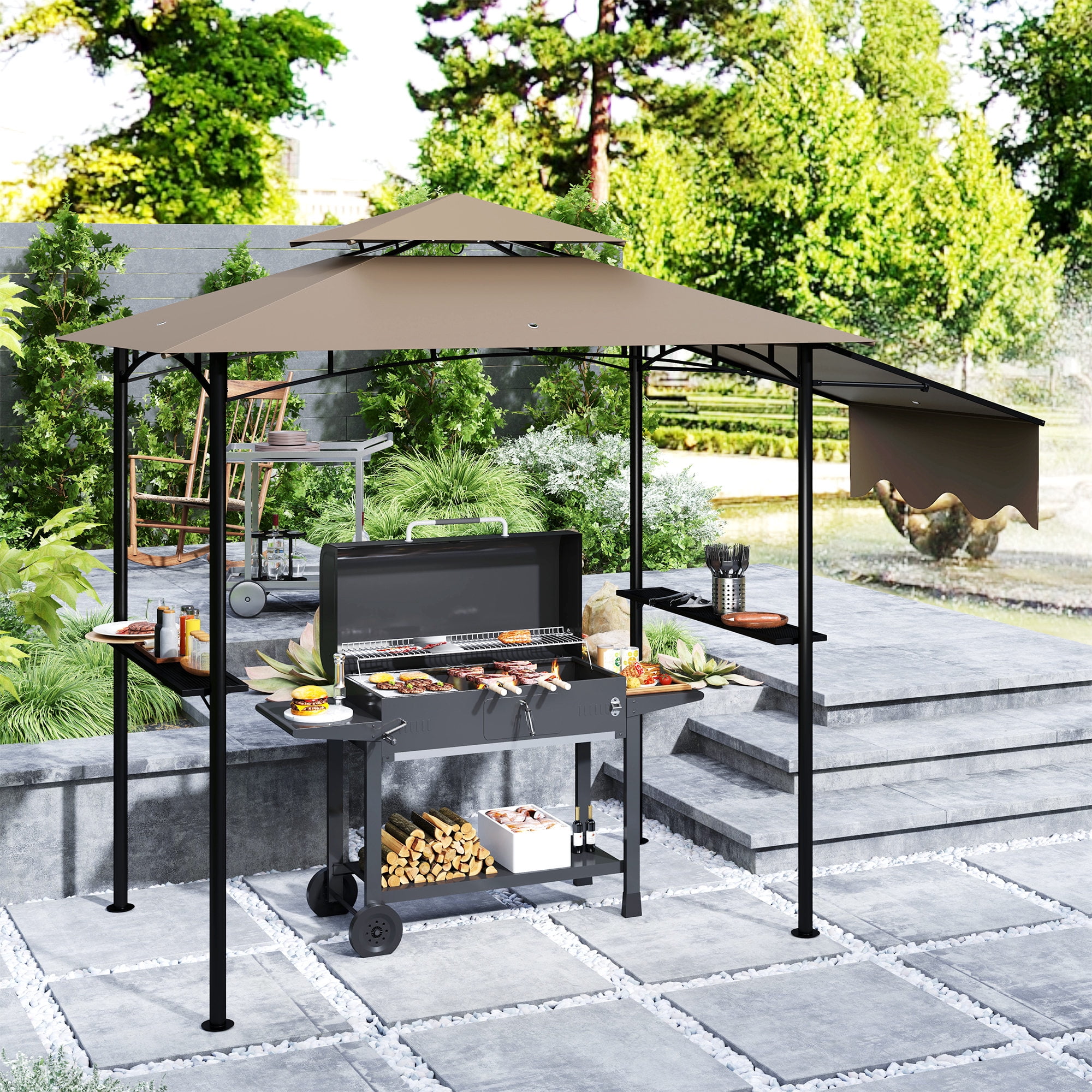Outsunny 8' x 5' Grill Gazebo, Double Tiered BBQ Shelter with Side ...