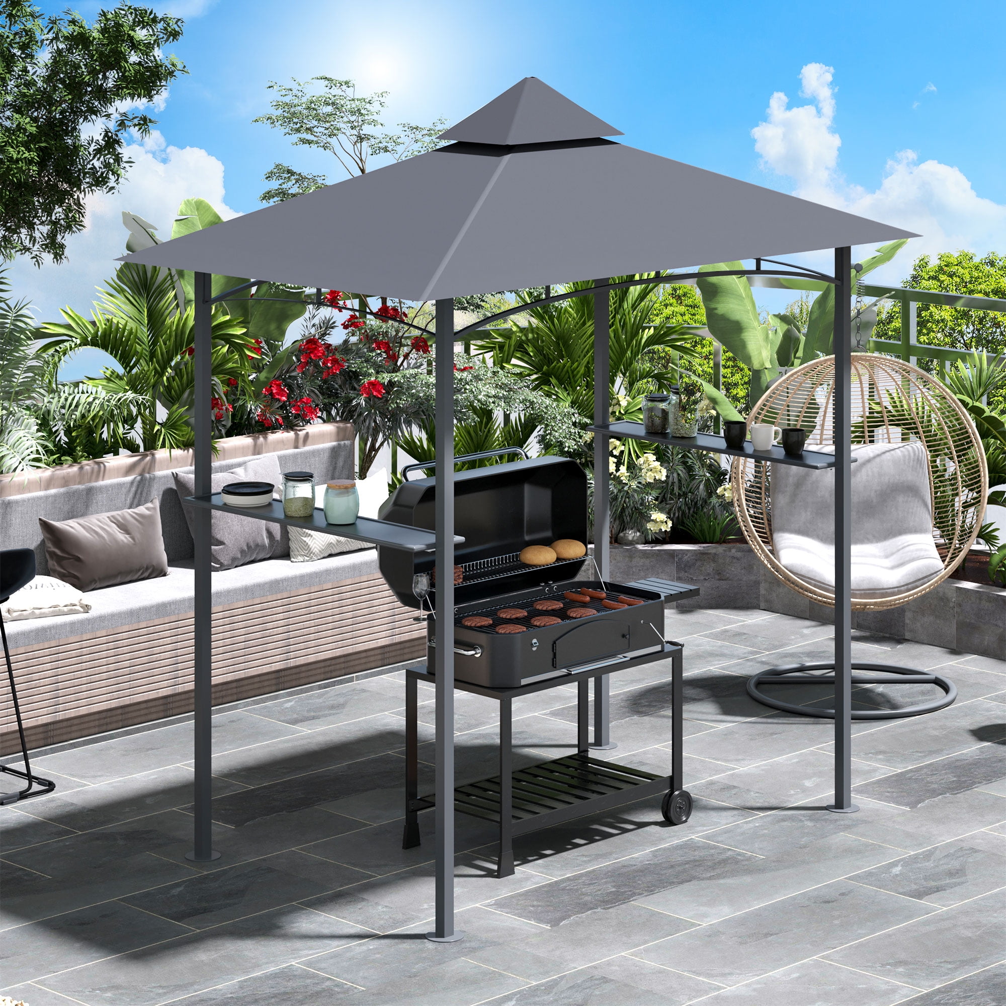 Outsunny 8' x 5' Grill Gazebo with Double Roof, Outdoor BBQ Gazebo ...