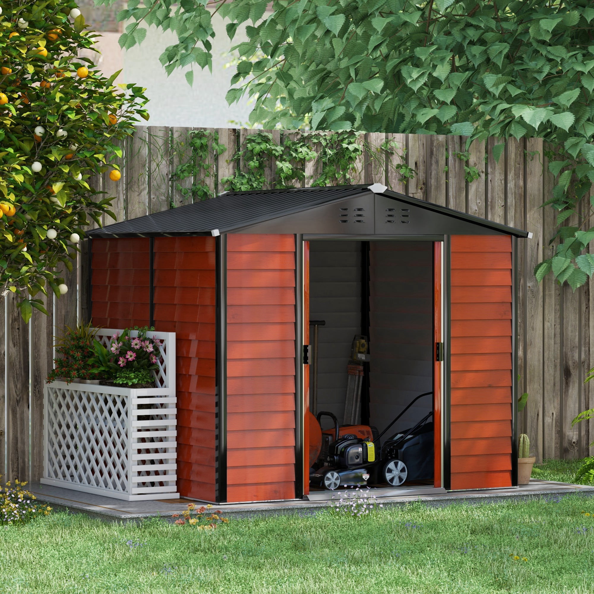 Outsunny 8' x 7' Weather Ready Teak Storage Shed with Vents and Locking Doors - Walmart.com