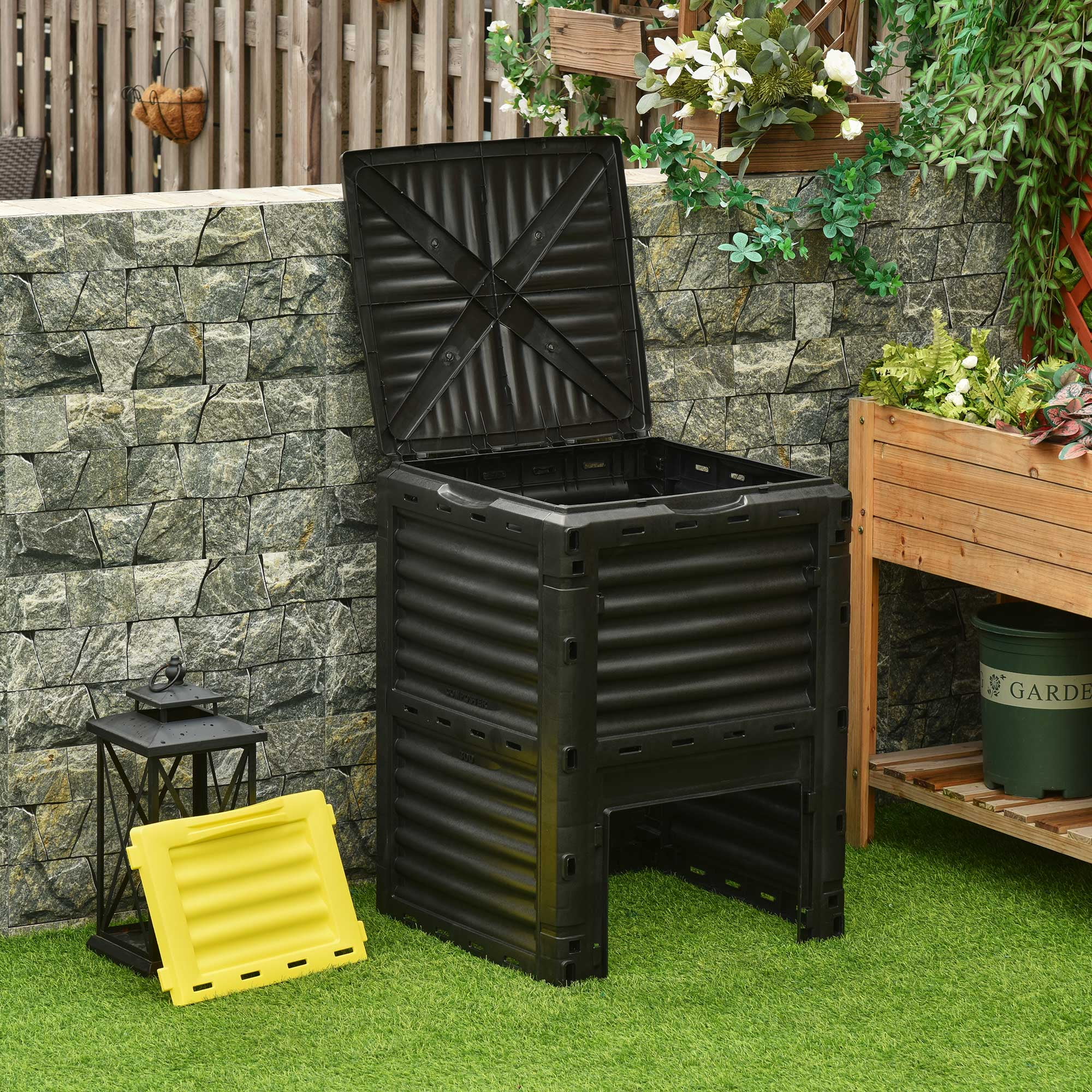 Outsunny Dual Chamber Garden Compost Bin, 80 Gallon Outdoor Large ...