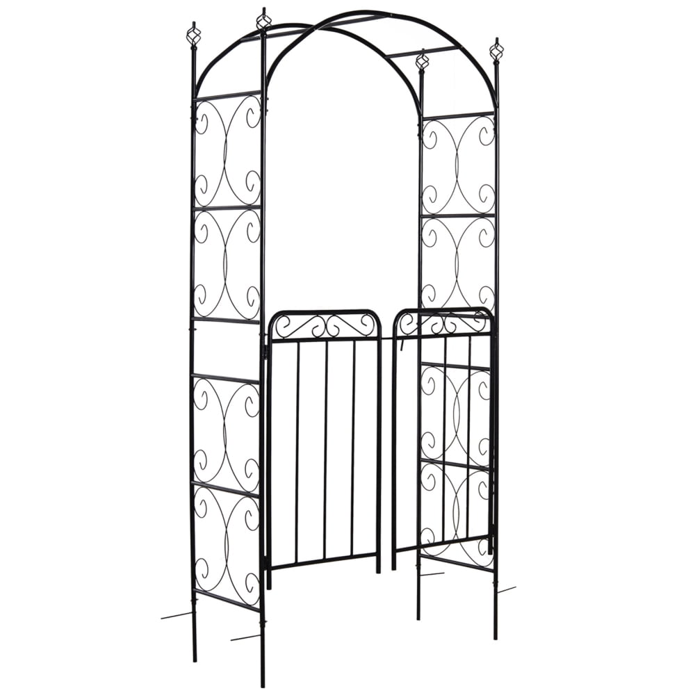 Outsunny 84” Garden Arch Arbor with Gate Metal Arch Trellis Garden ...