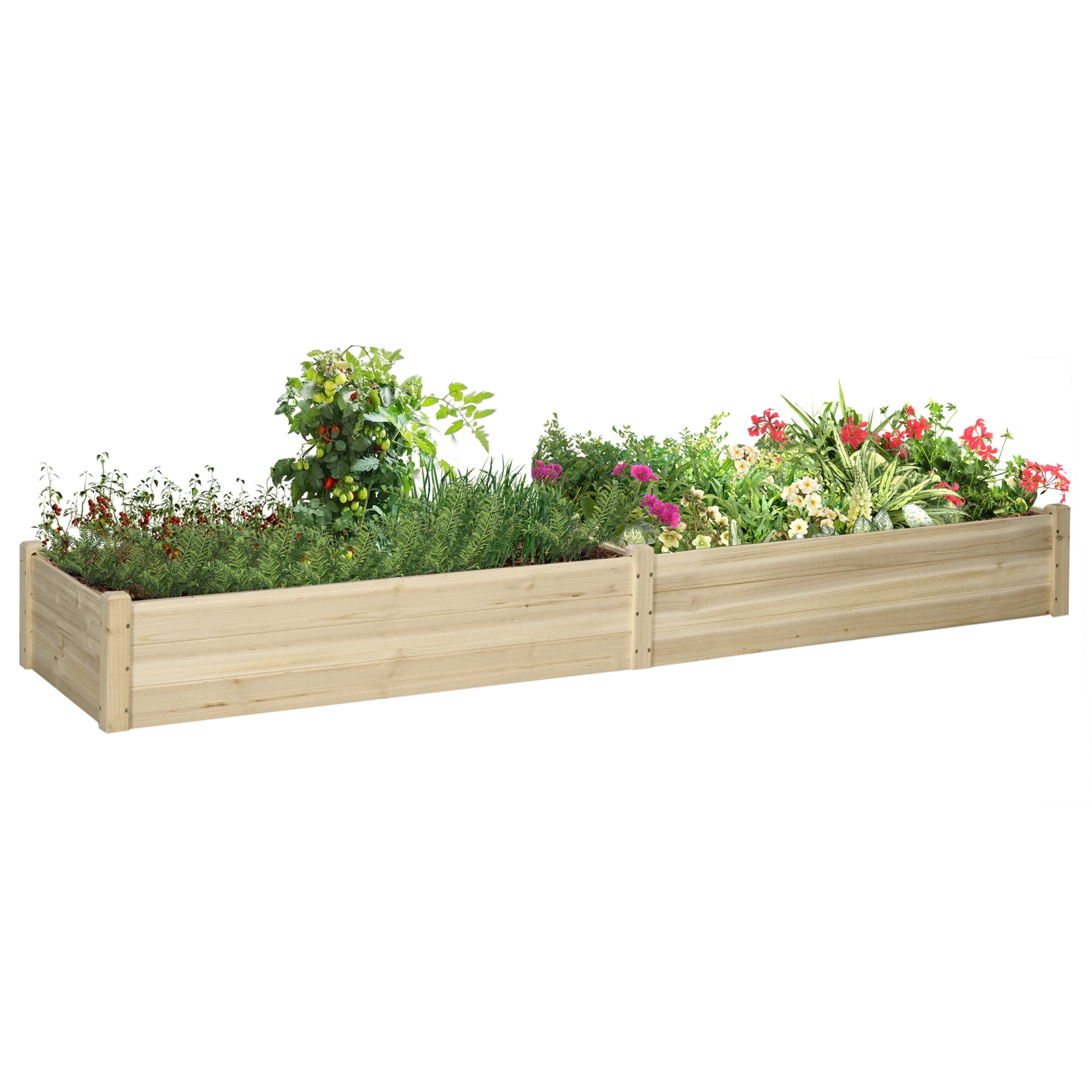 Outsunny 8x2ft Wooden Raised Garden Bed Kit, Elevated Planter with 2 Boxes, Self Draining Bottom ...