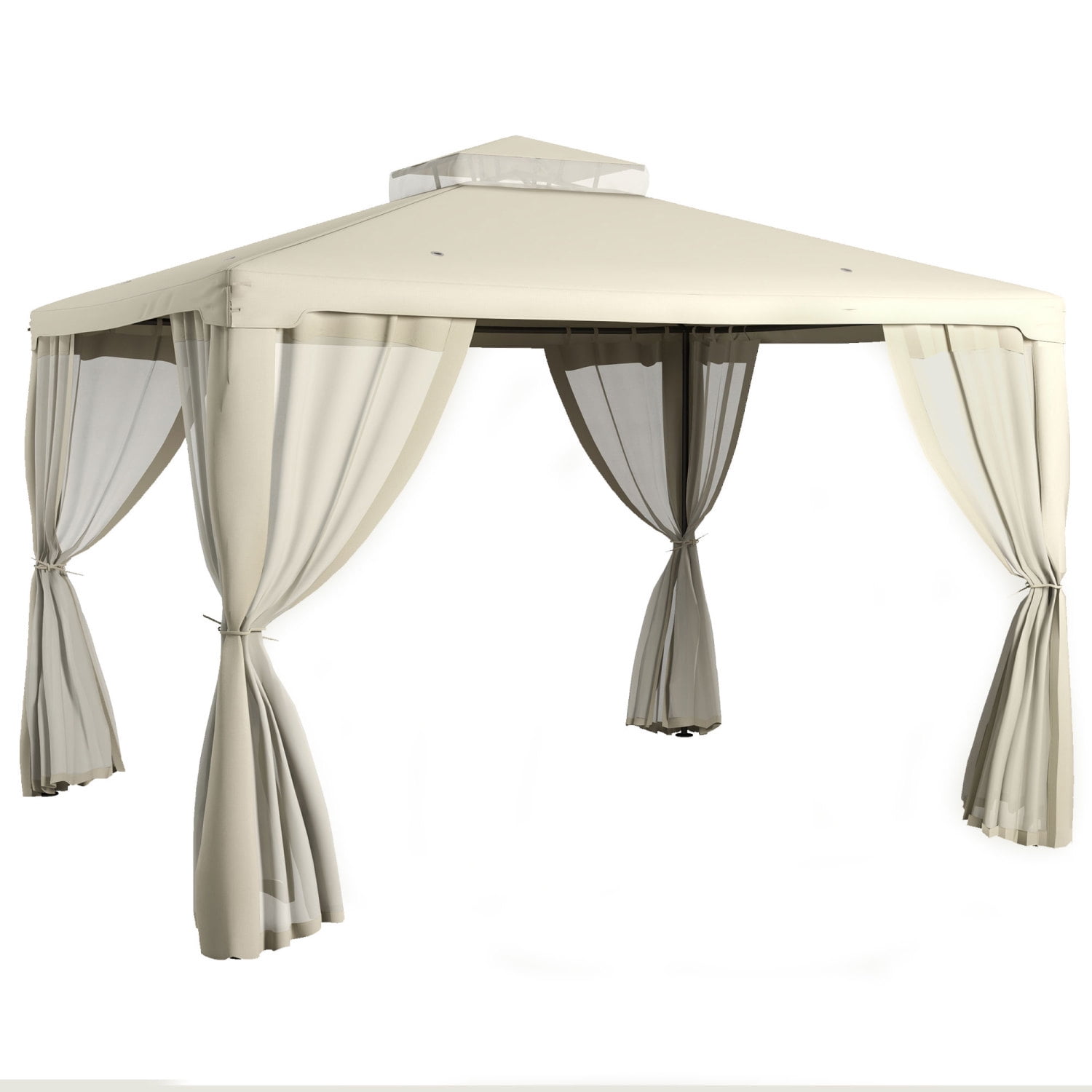 Outsunny 9.6‘x11.6‘ Patio Gazebo 2-Tier Roof Netting Steel Frame Cream ...