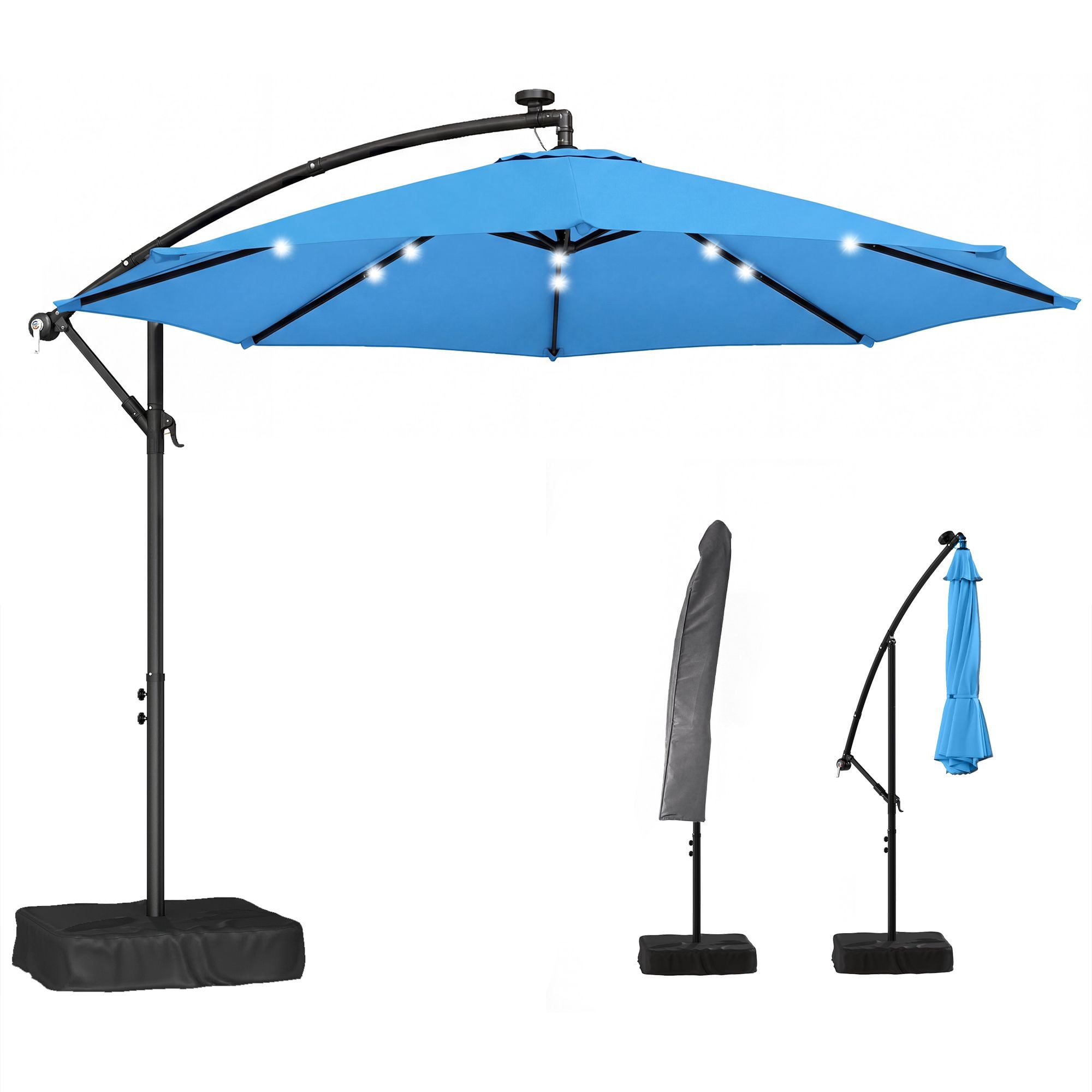 Outsunny 9.7 ft Cantilever Patio Umbrella with Solar LED Lights, Lake ...