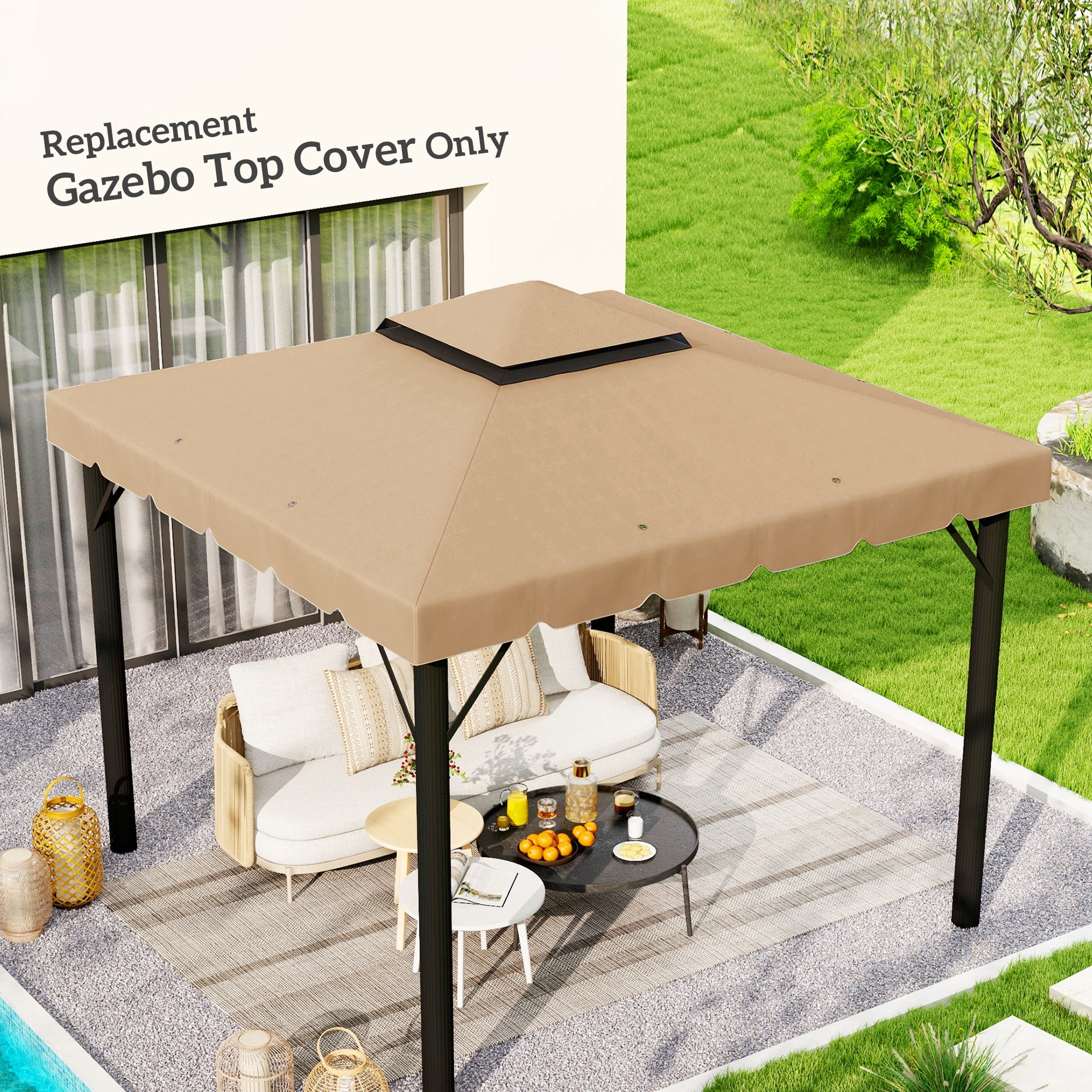 Outsunny 9 8 X 9 8 Khaki Pop Up Outdoor Canopies Water Drainage