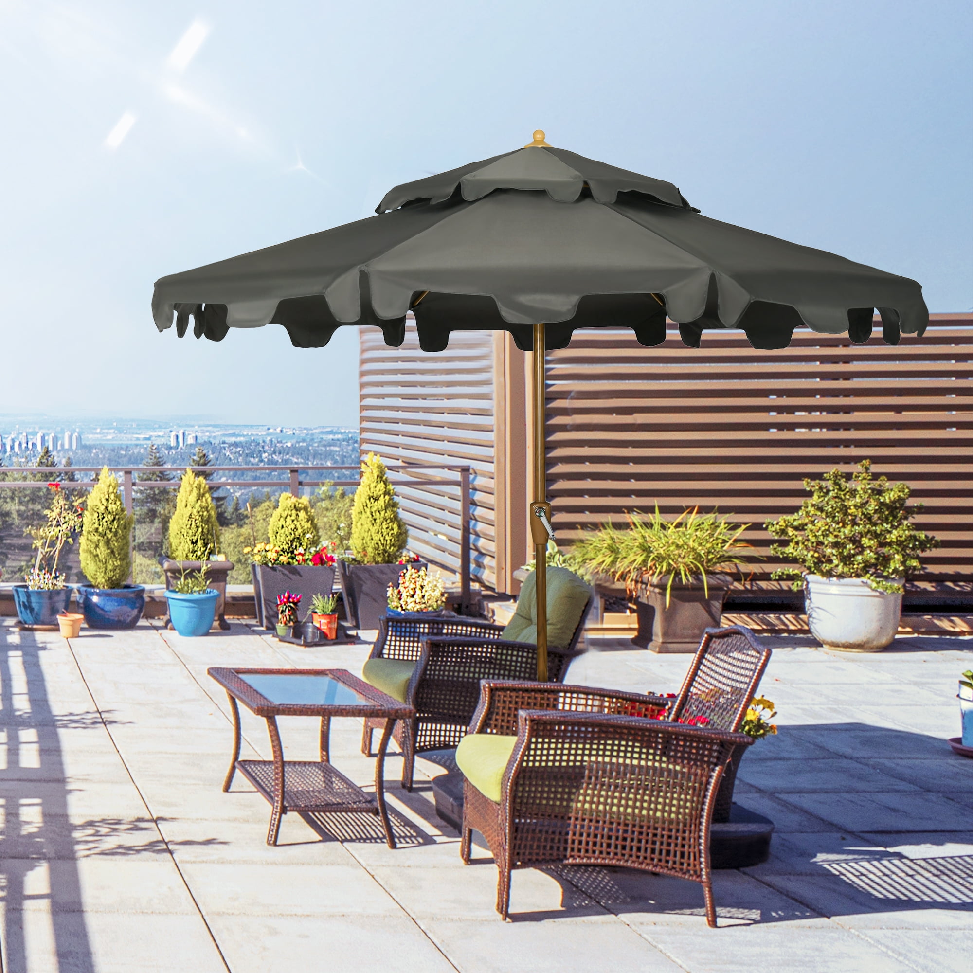 Outsunny 9' Patio Umbrella with Tilt and Crank, Outdoor Umbrella, Gray ...