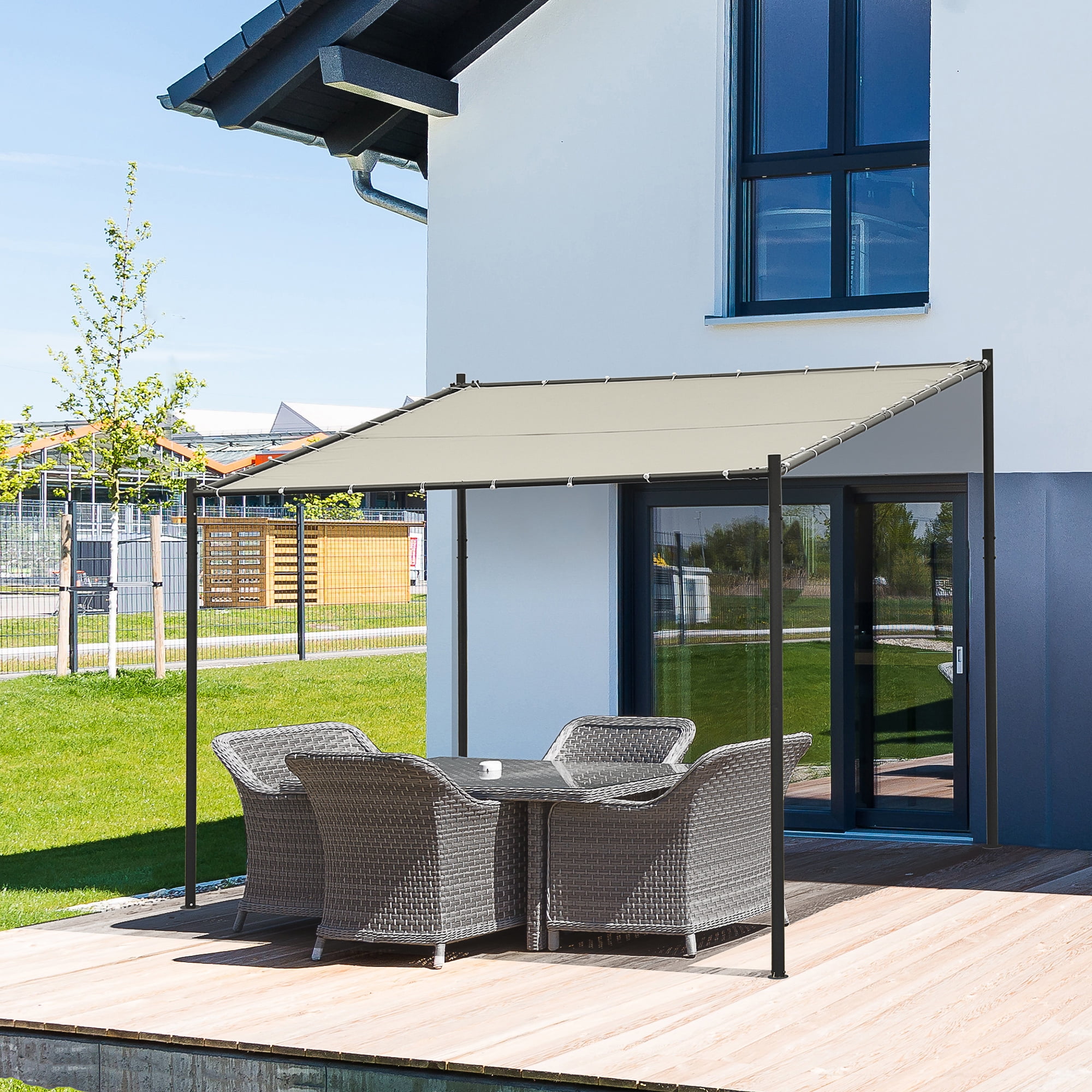 Outsunny 9'x10' Steel Pergola with Canopy, Patio Sun Shade, Grill ...
