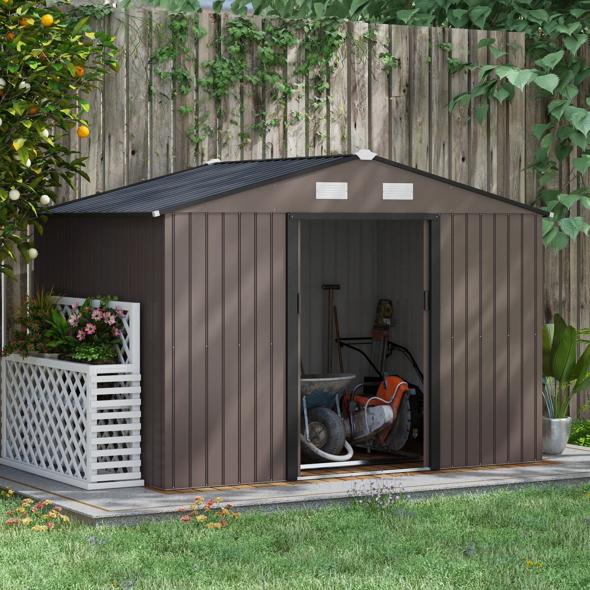 Outsunny 9' x 6' Outdoor Storage Shed, Waterproof Garden Tool House ...