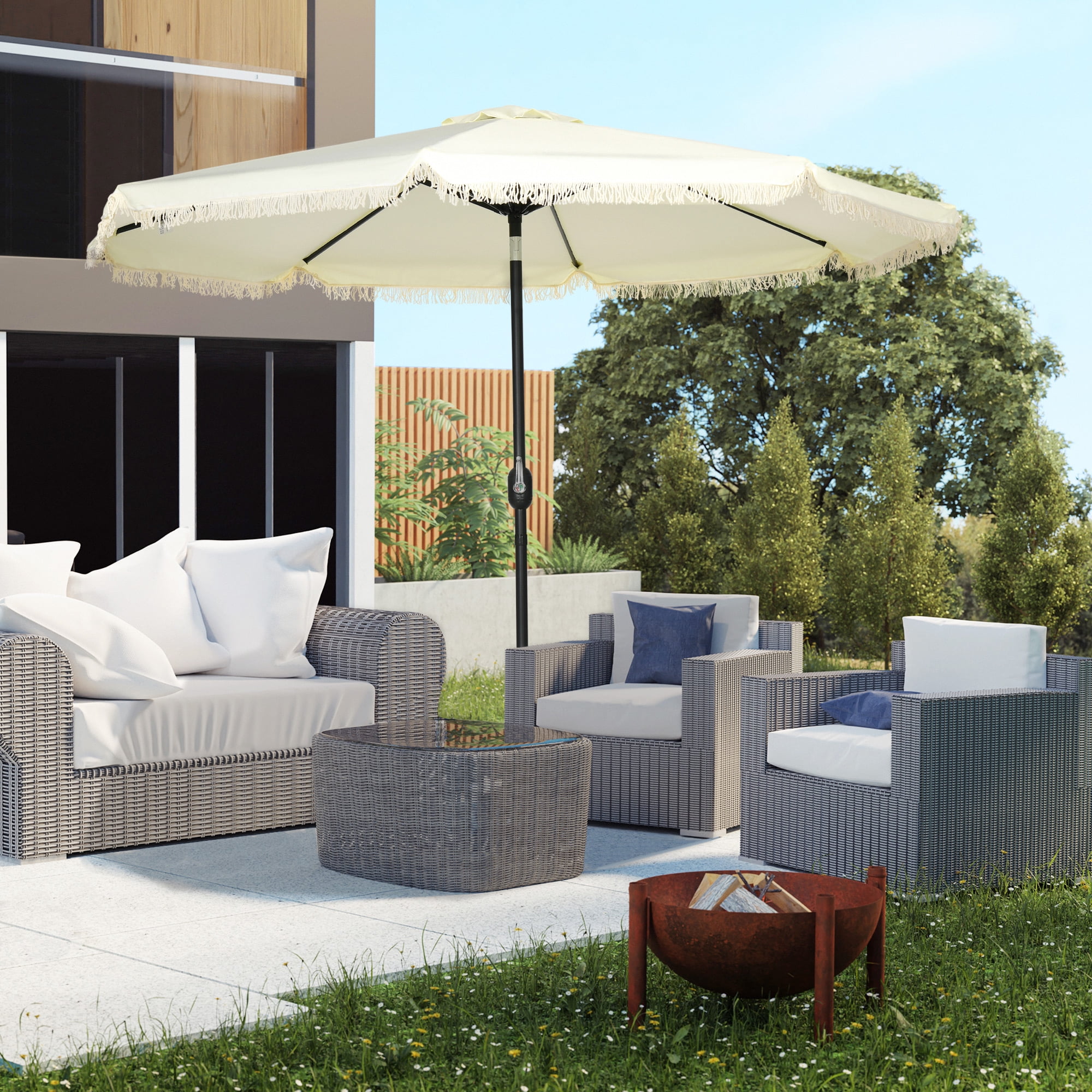 Outsunny 9ft Tiltable Patio Umbrella, UV Protection, Sturdy Steel Frame ...
