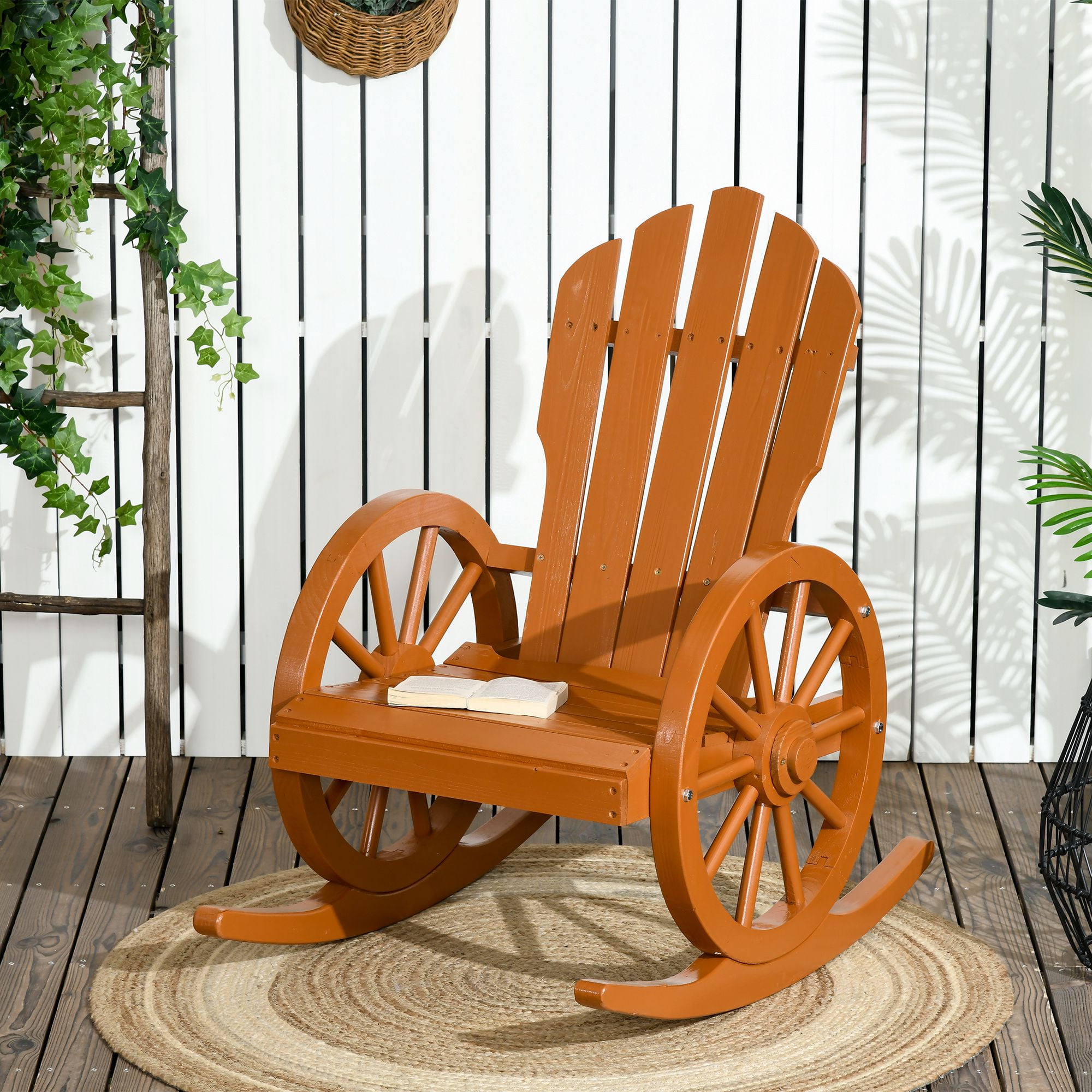 Outsunny Adirondack Rocking Chair with Slatted Design, Teak - Walmart.com