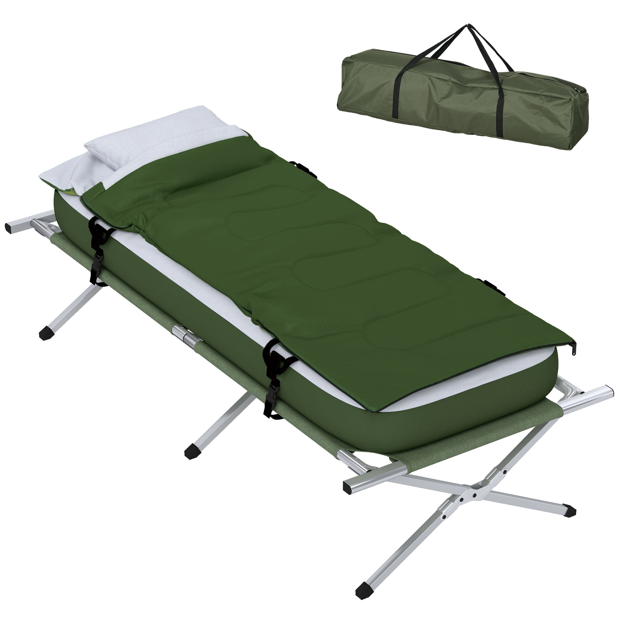 Outsunny Camping Cot, Outdoor Folding Bed Set with Mattress, Sleeping ...