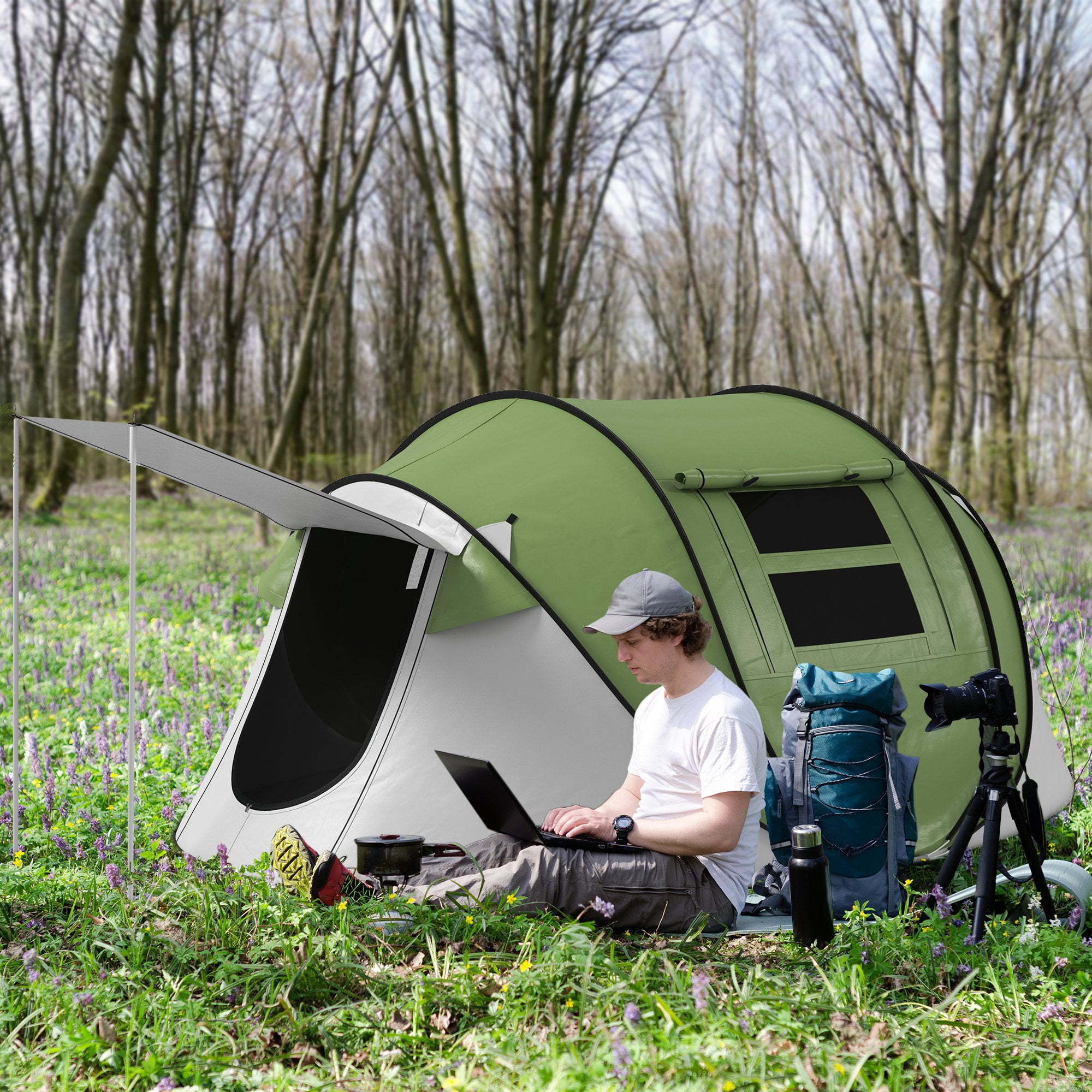 Outsunny Camping Tent with Porch and Carry Bag, 3000mm Waterproof ...