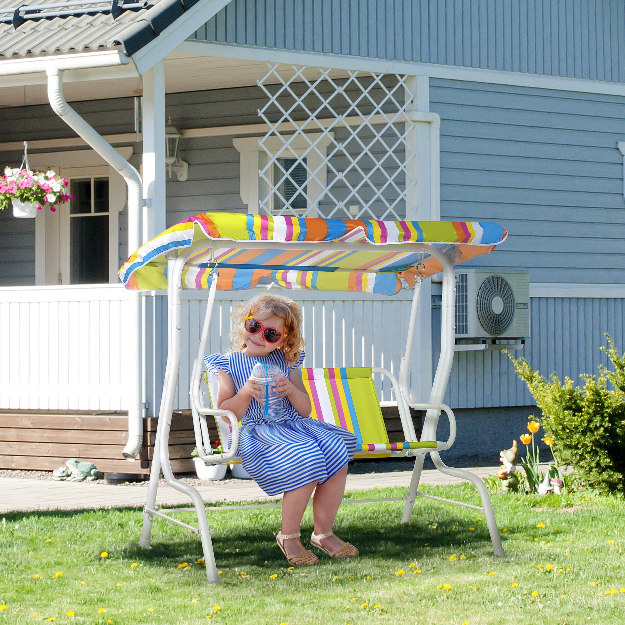 Outsunny Kids Patio Swing, Outdoor 2-Seat Children Porch Bench with ...