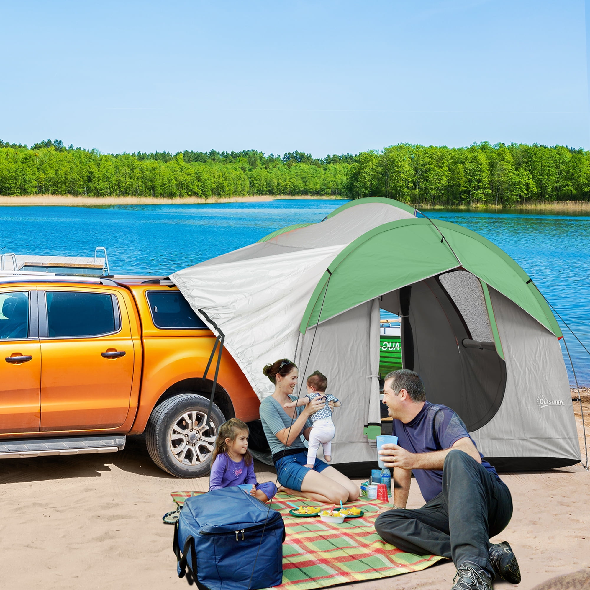 Outsunny SUV Attachment Car Camping Tent, 3 Doors, 2000mm Waterproof ...