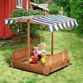 Outsunny Wooden Sandbox with Bench, Adjustable Canopy & Lid for Kids ...