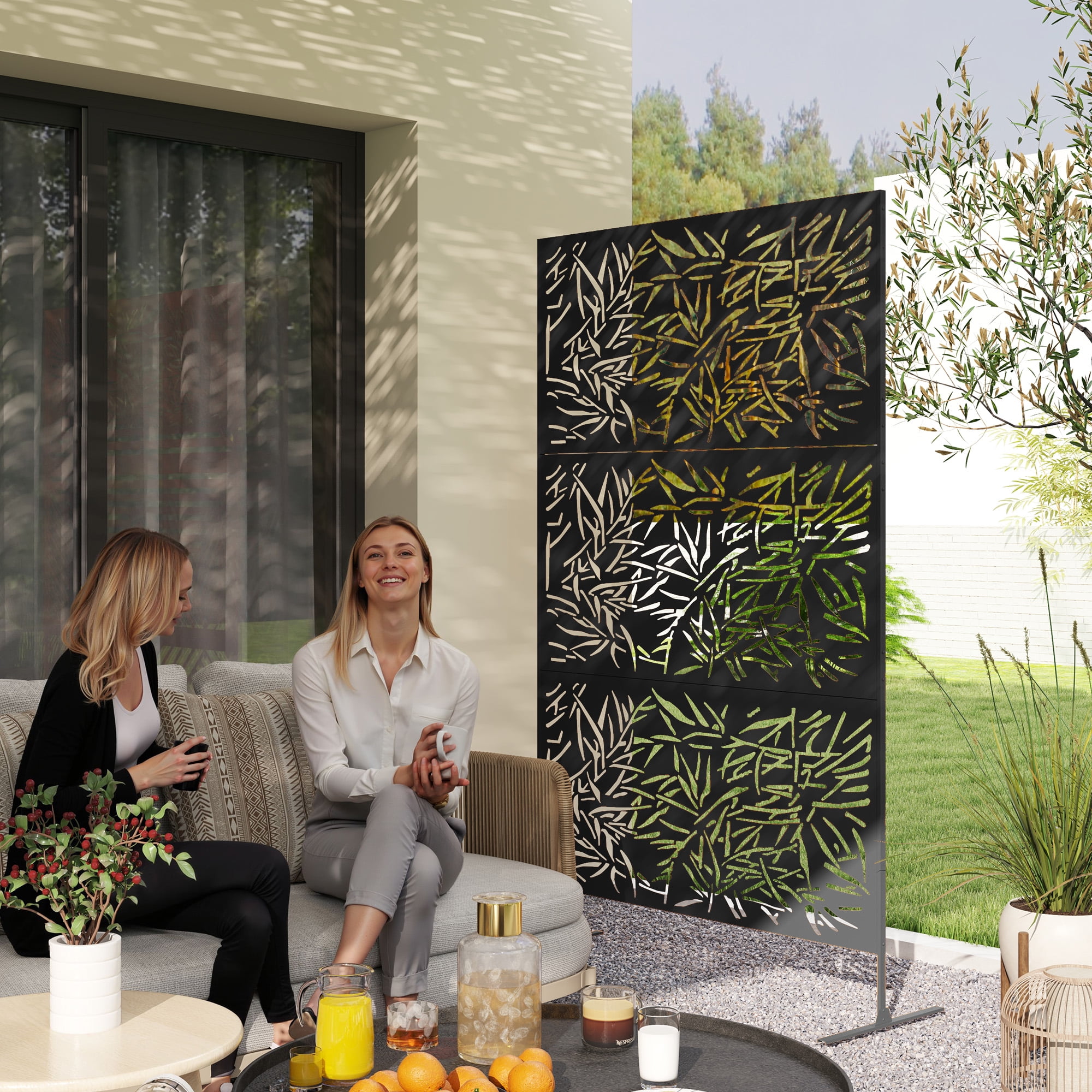 Outsunny Decorative Metal Outdoor Privacy Screen, Freestanding Privacy ...