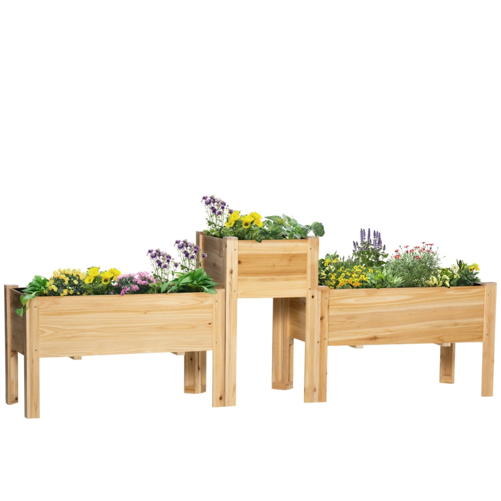 Outsunny Elevated Wooden Planter Box Raised Garden Bed with Legs ...